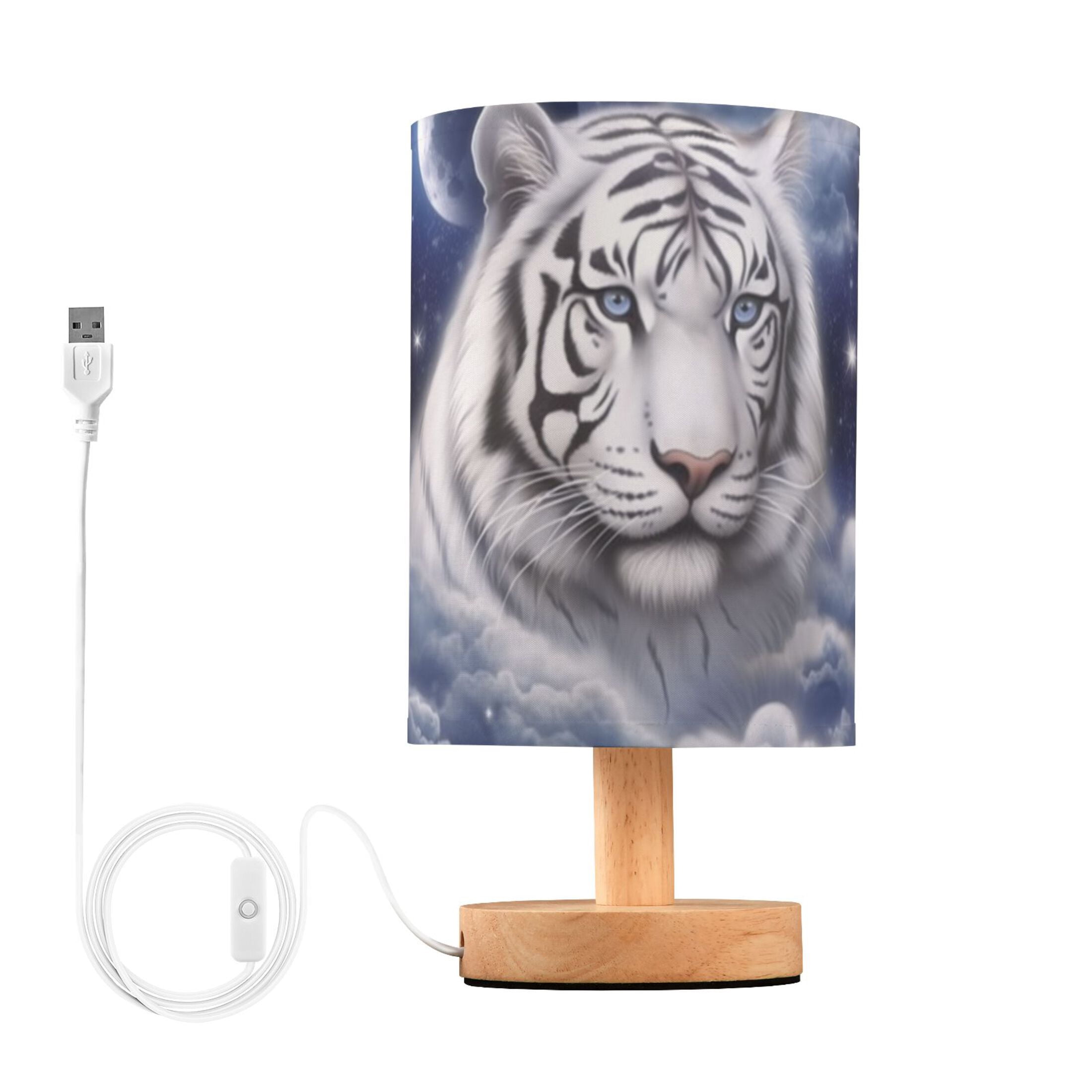 Tiger Clouds and Moon White Table Lamp USB Bedside Desk Nightstand Lamp ...
