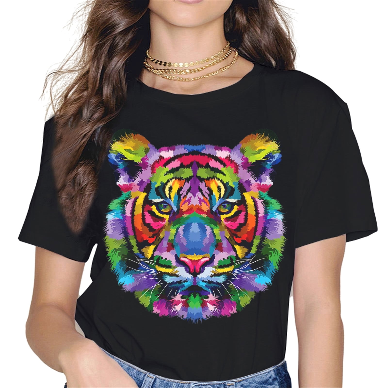 Tiger Colorful Tiger's head rainbow angry bangali tiger T-Shirt ...