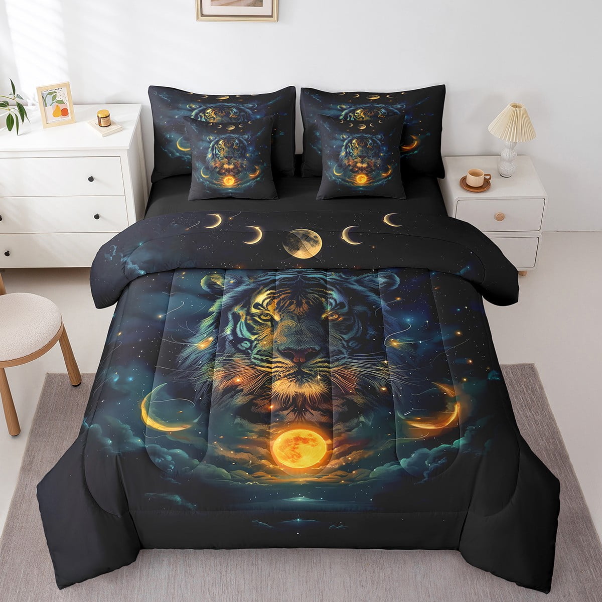 Tiger Comforter Set 7 Piece Bed in a Bag Twin,Bohemian Sun And Moon ...