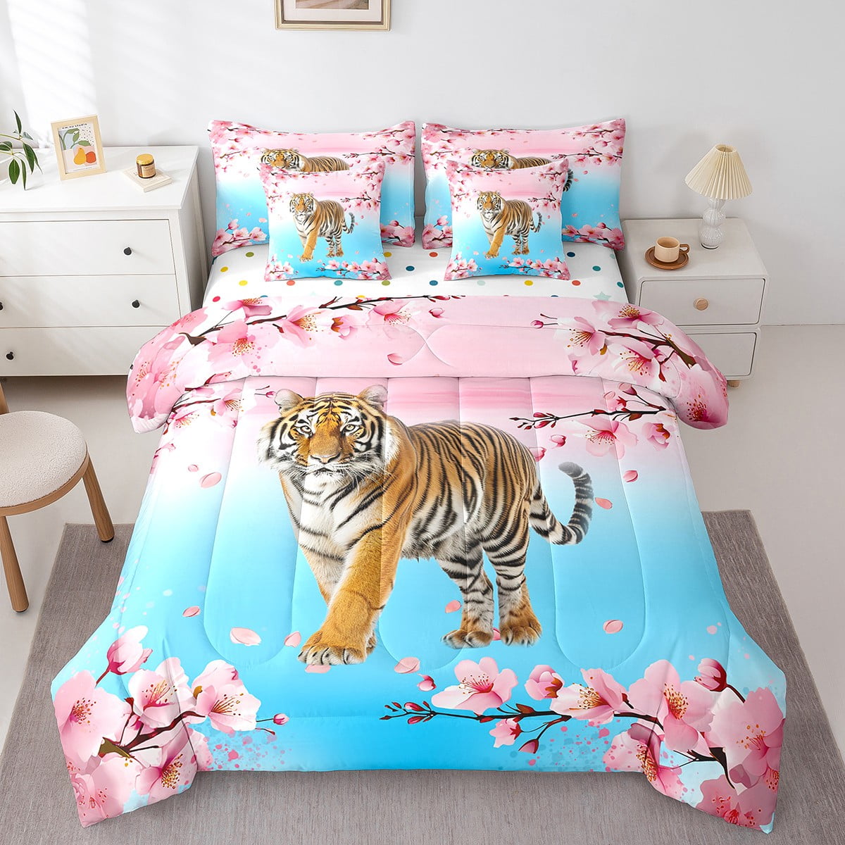 Tiger Comforter Set 7 Piece Bed in a Bag Twin,African Safari Animals ...