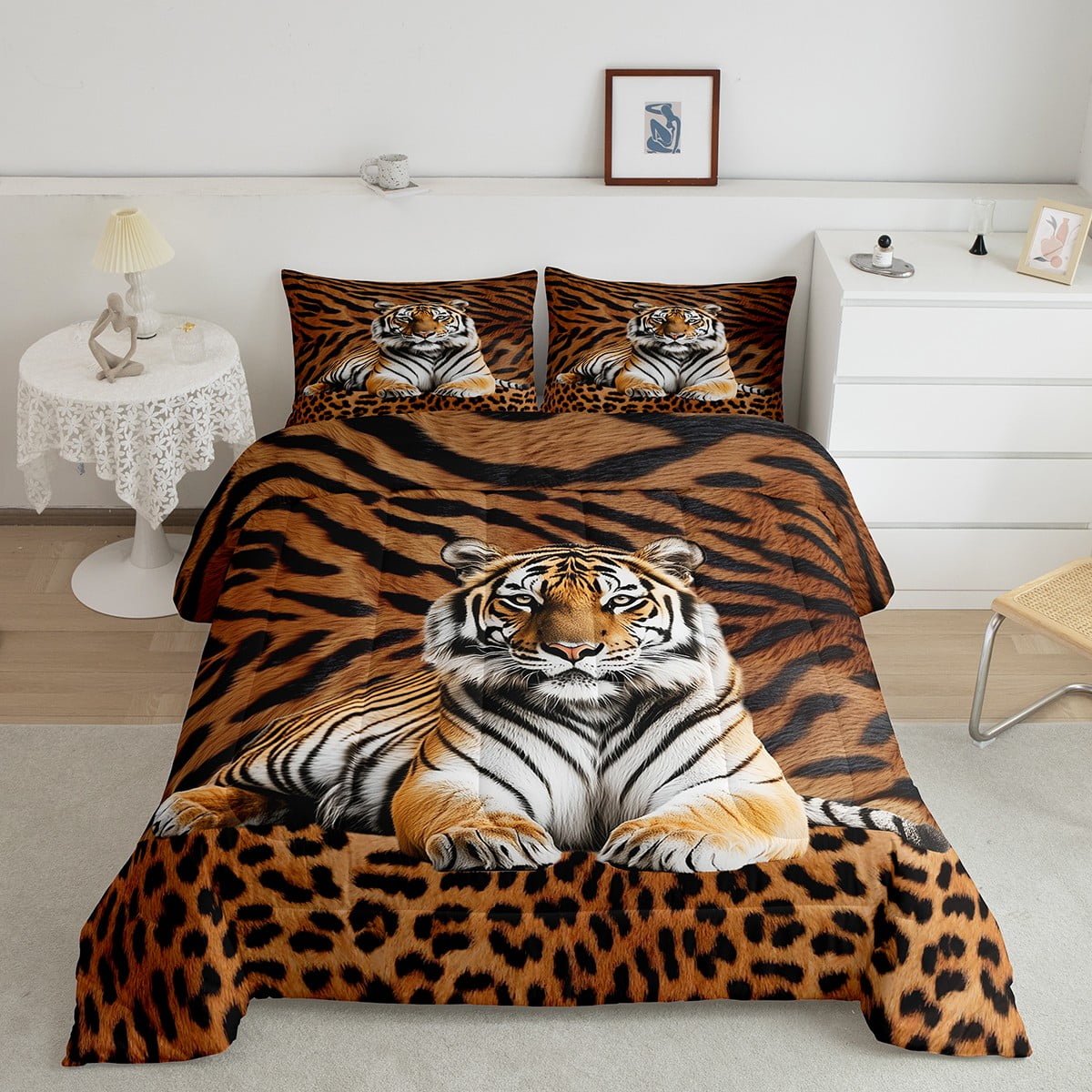 Tiger Comforter Set Full,Tiger Leopard Print Bedding Set,Safair Animal ...