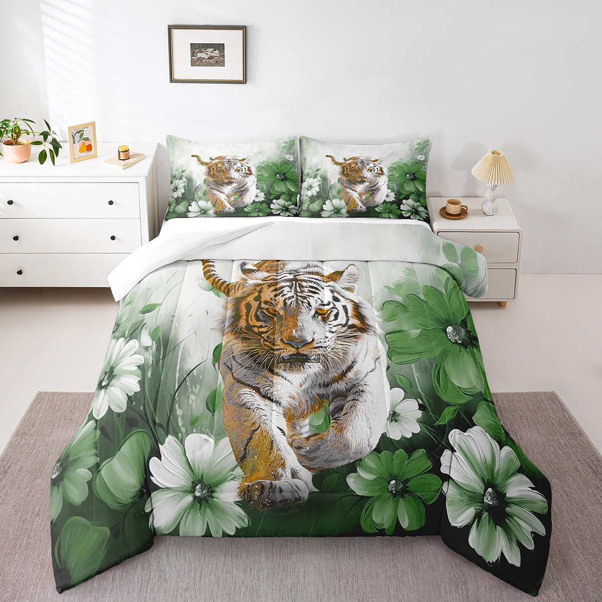 Tiger Comforter Set Daisy Flowers Full Bedding Comforter Sets for Boys ...