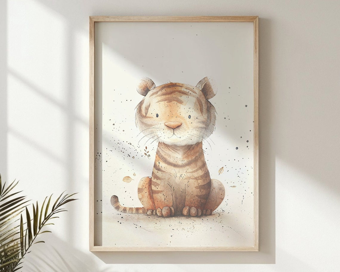 Tiger Cub Watercolor Print, Nursery Wall Art, Safari Animal Kids Poster ...