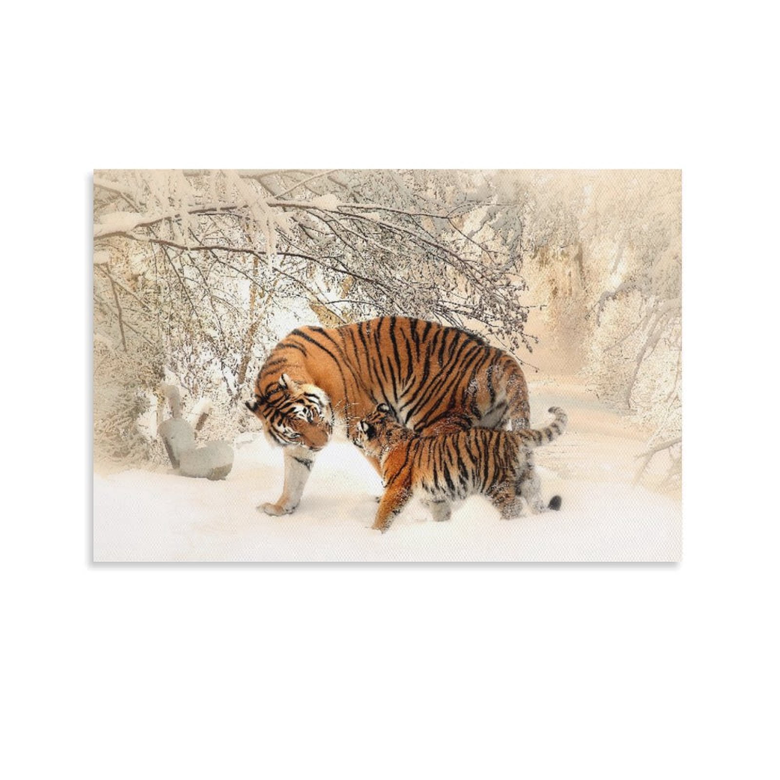 Tiger Cub With Mom In The Snow Poster Decorative Painting Canvas Wall ...