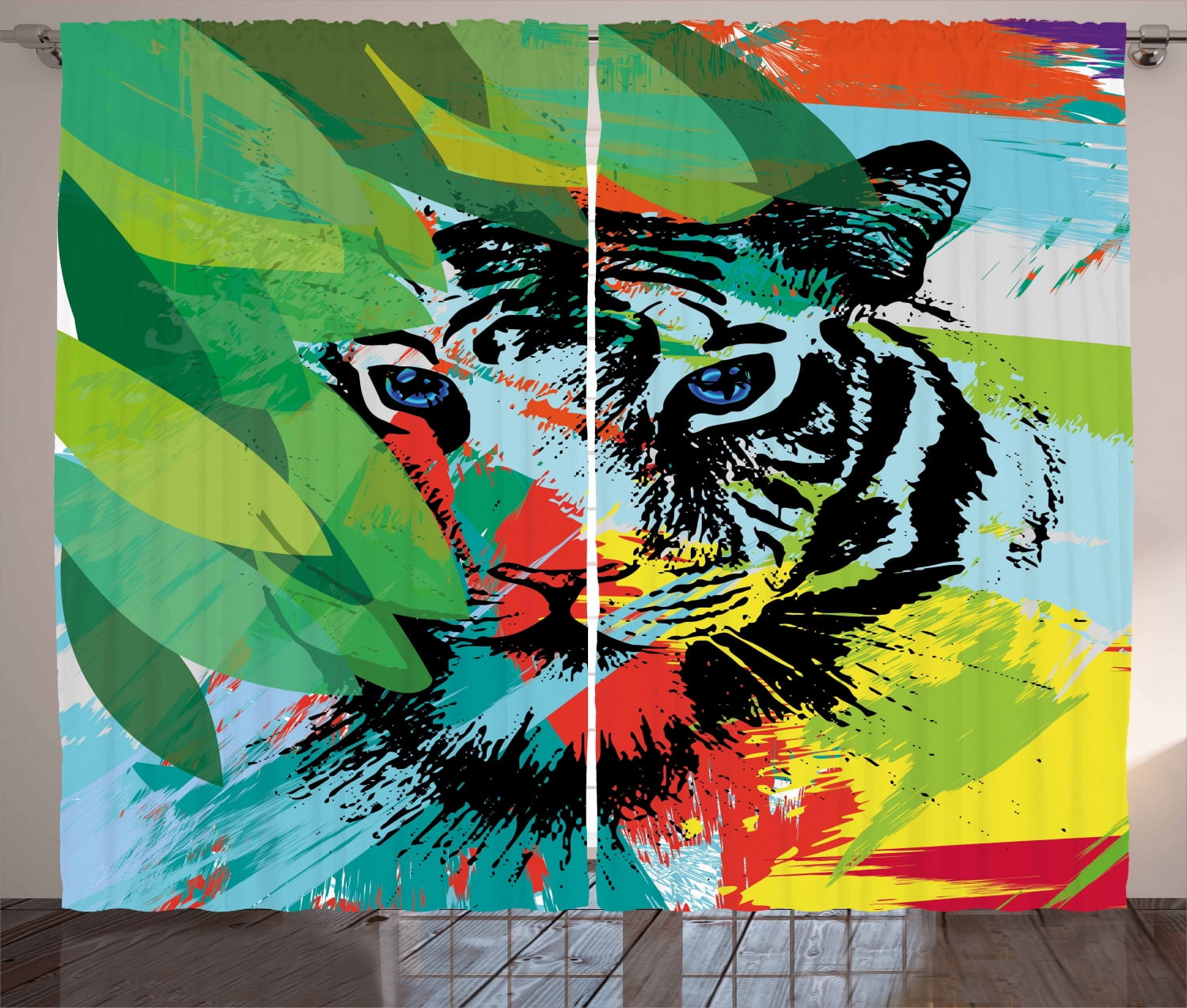 Ambesonne Tiger Curtains 2 Panel Set, Abstract Bengal Tiger, 108" x 108 ...