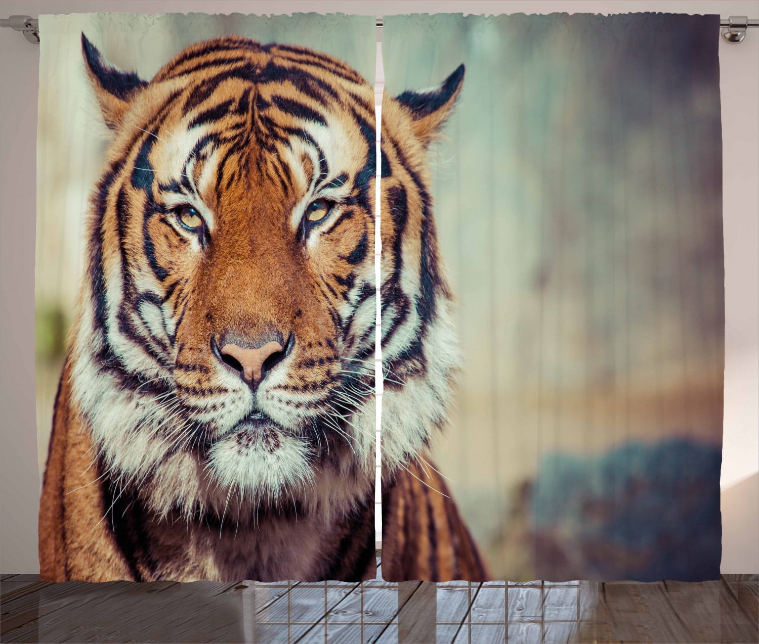 Ambesonne Tiger Curtains 2 Panel Set, Large Calm Wild Cat Blur, 108" x ...