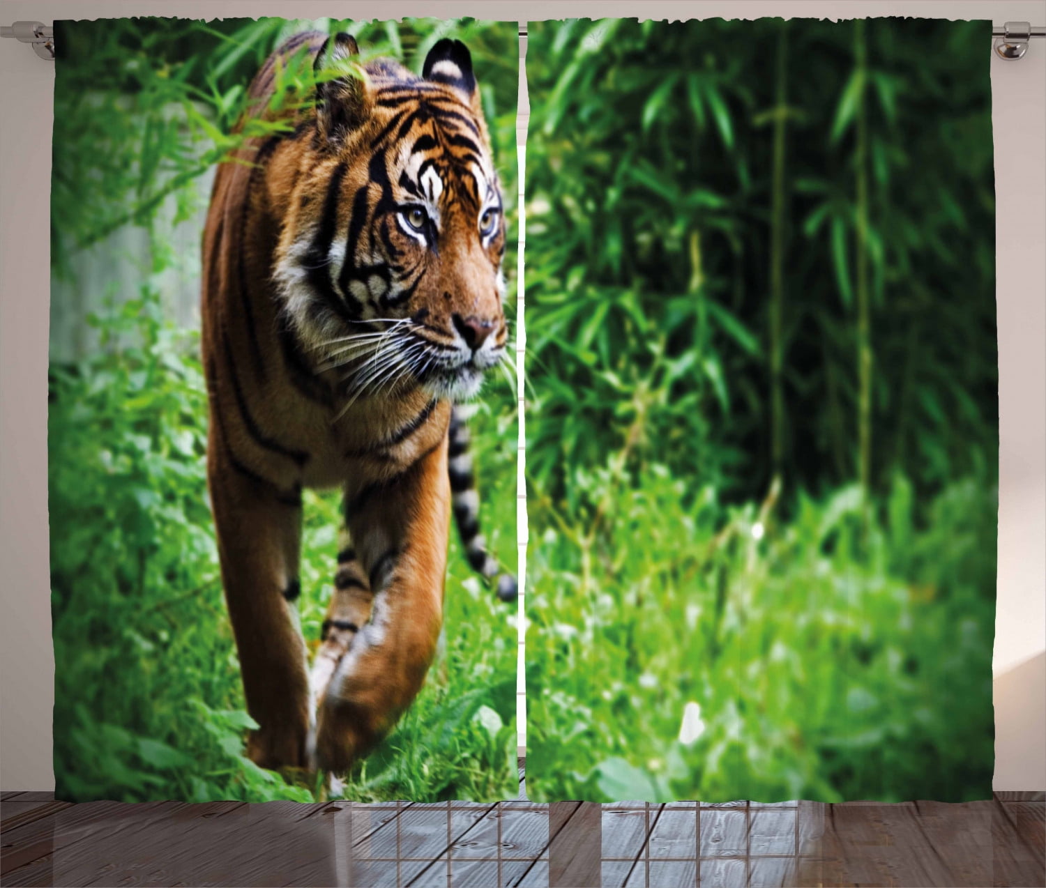 Ambesonne Tiger Curtains 2 Panel Set, Siberian Wild Cat Habitat, 108" x ...
