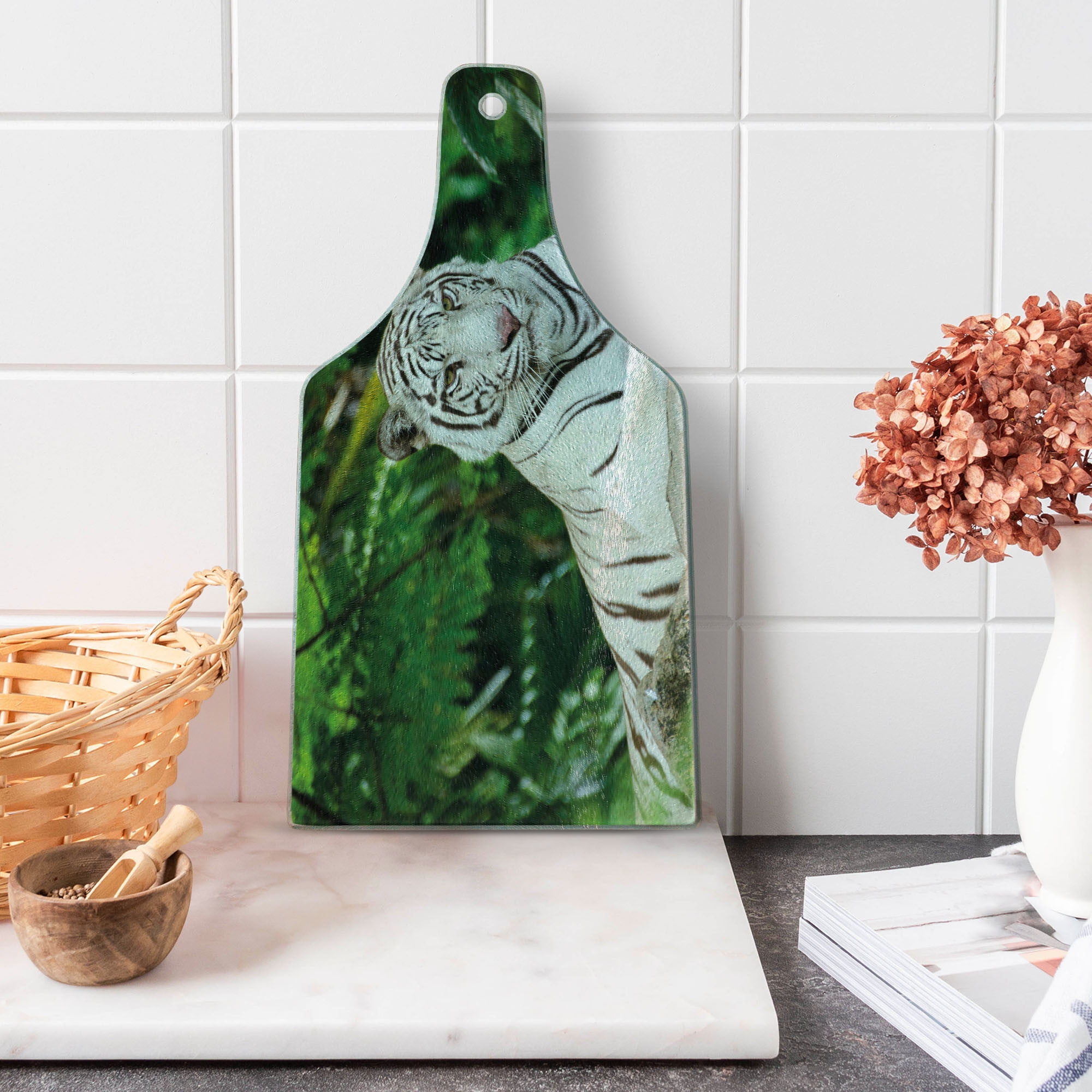 Tiger Cutting Board, Albino Bengal Cat Sitting on a Rock in Forest ...