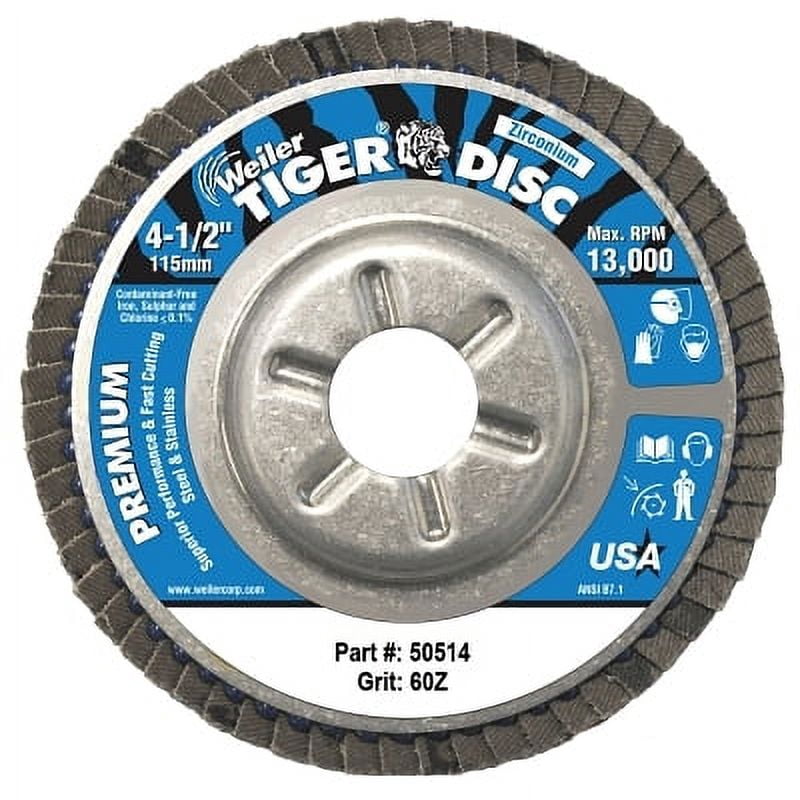 Tiger Disc Angled Style Flap Disc, 4-1/2 In Dia, 60 Grit, 7/8 Arbor ...