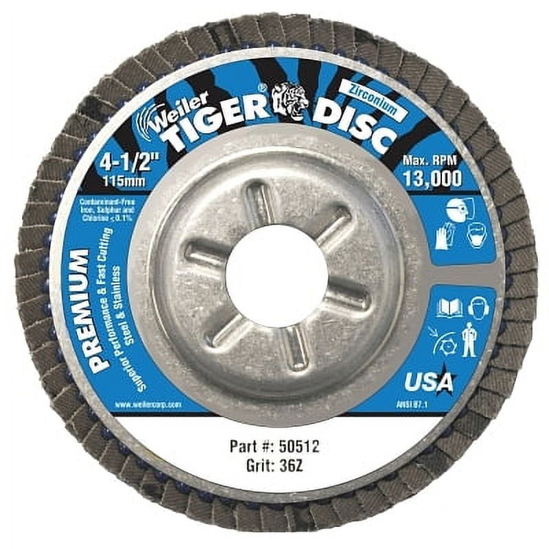 Tiger Disc Angled Style Flap Discs, 4 1/2 In, 36 Grit, 7/8 Arbor ...