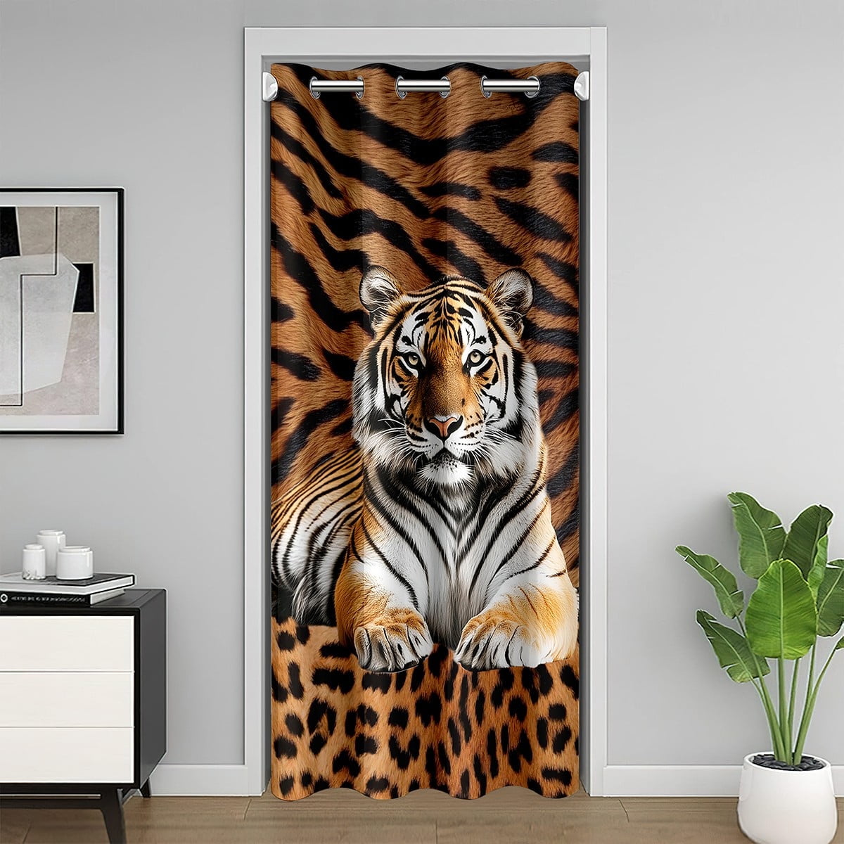 Tiger Door Curtain 52"W X 80"L,Tiger Leopard Print Blackout Curtain ...