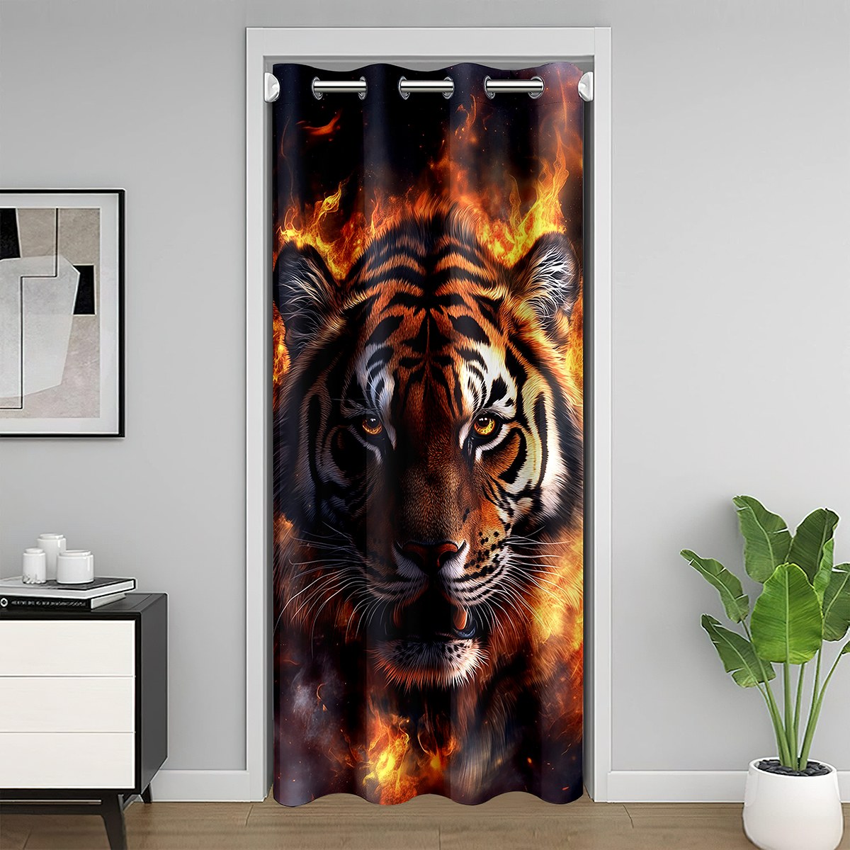 Tiger Door Curtain for Doorway Privacy,Gold Fire Cool Sliding Closet ...