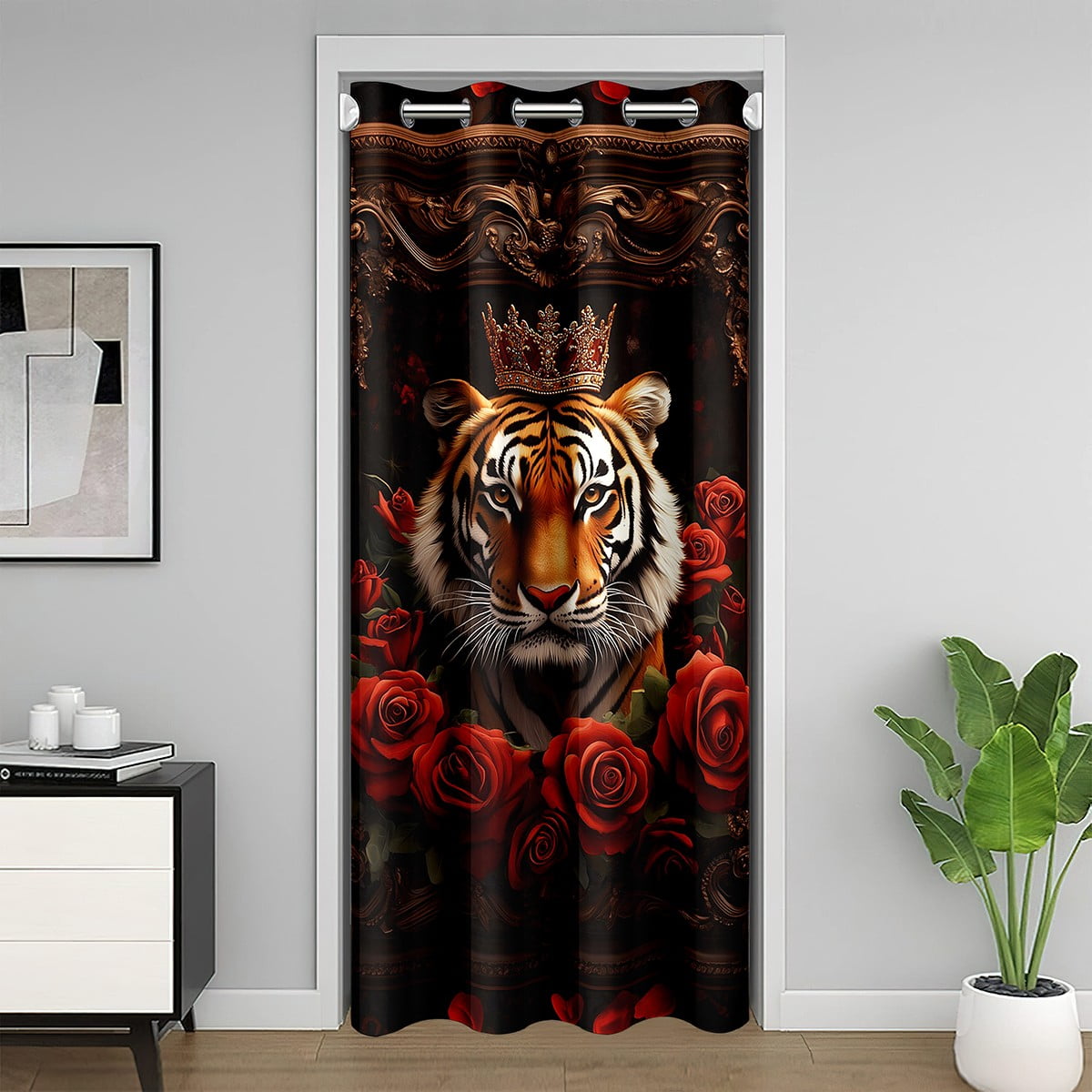 Tiger Door Curtain for Doorway Privacy,Luxury Vintage Crown Sliding ...