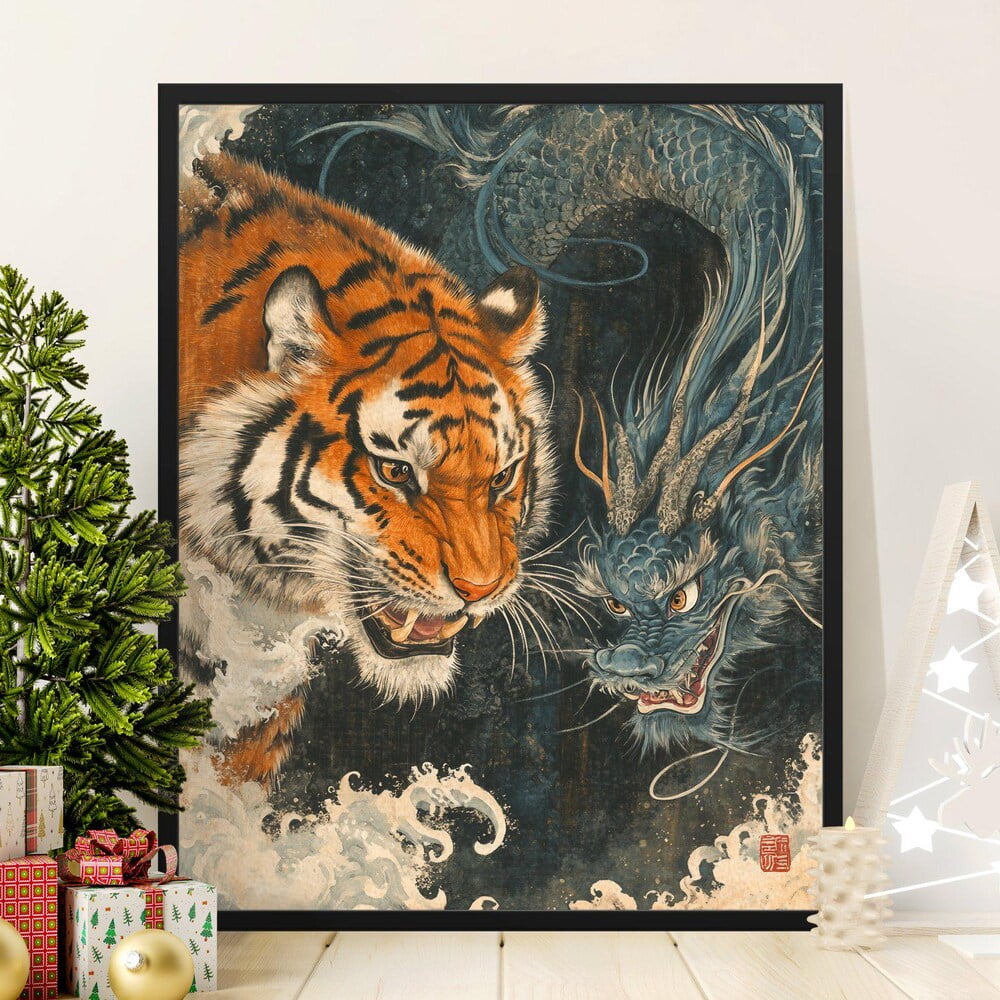 Tiger And Dragon Art Print, Asian Mythical Creatures Poster, Animal ...