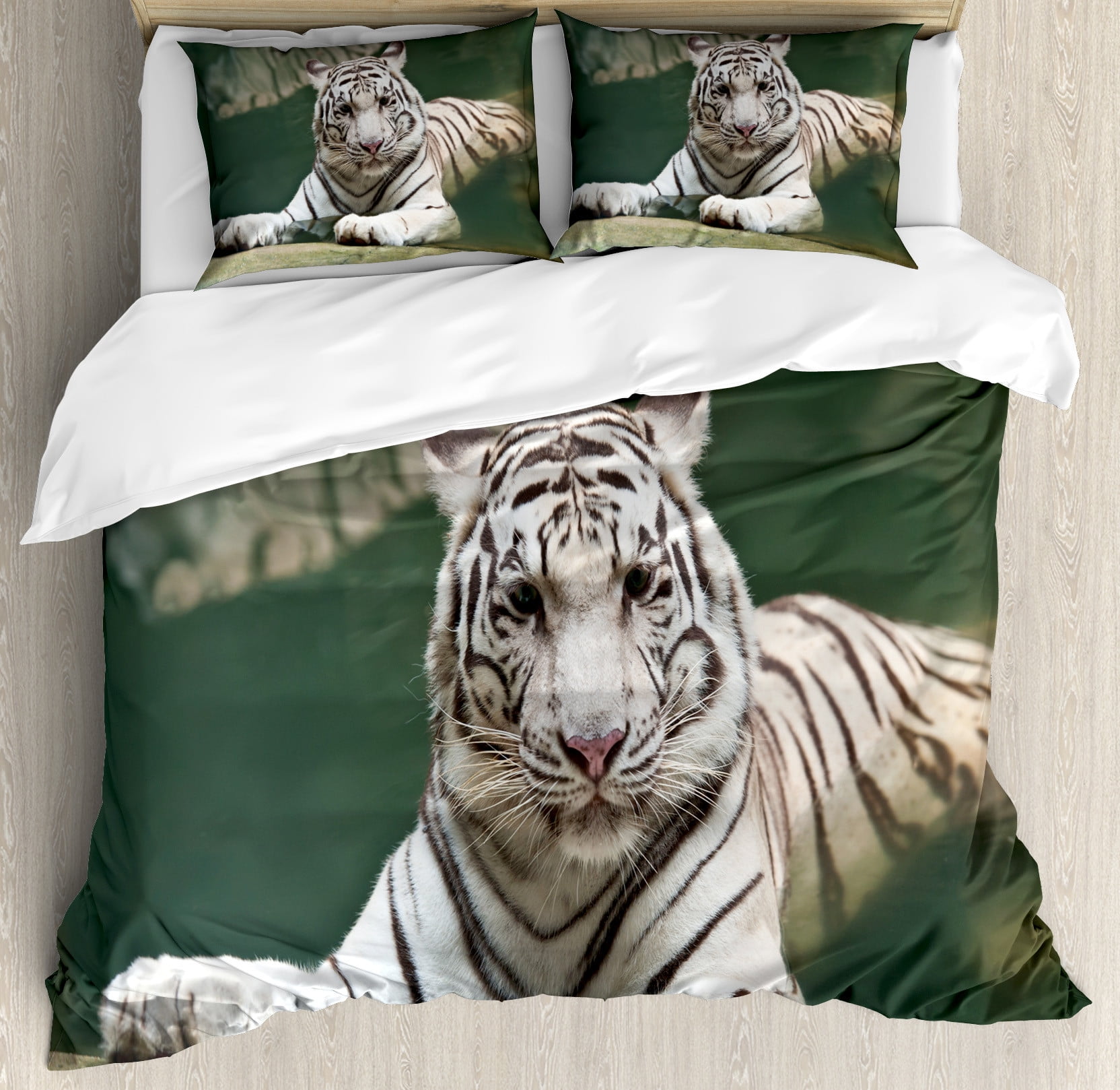 Tiger Duvet Cover Set, Bengal Swimming Plain Colored Beast Black ...