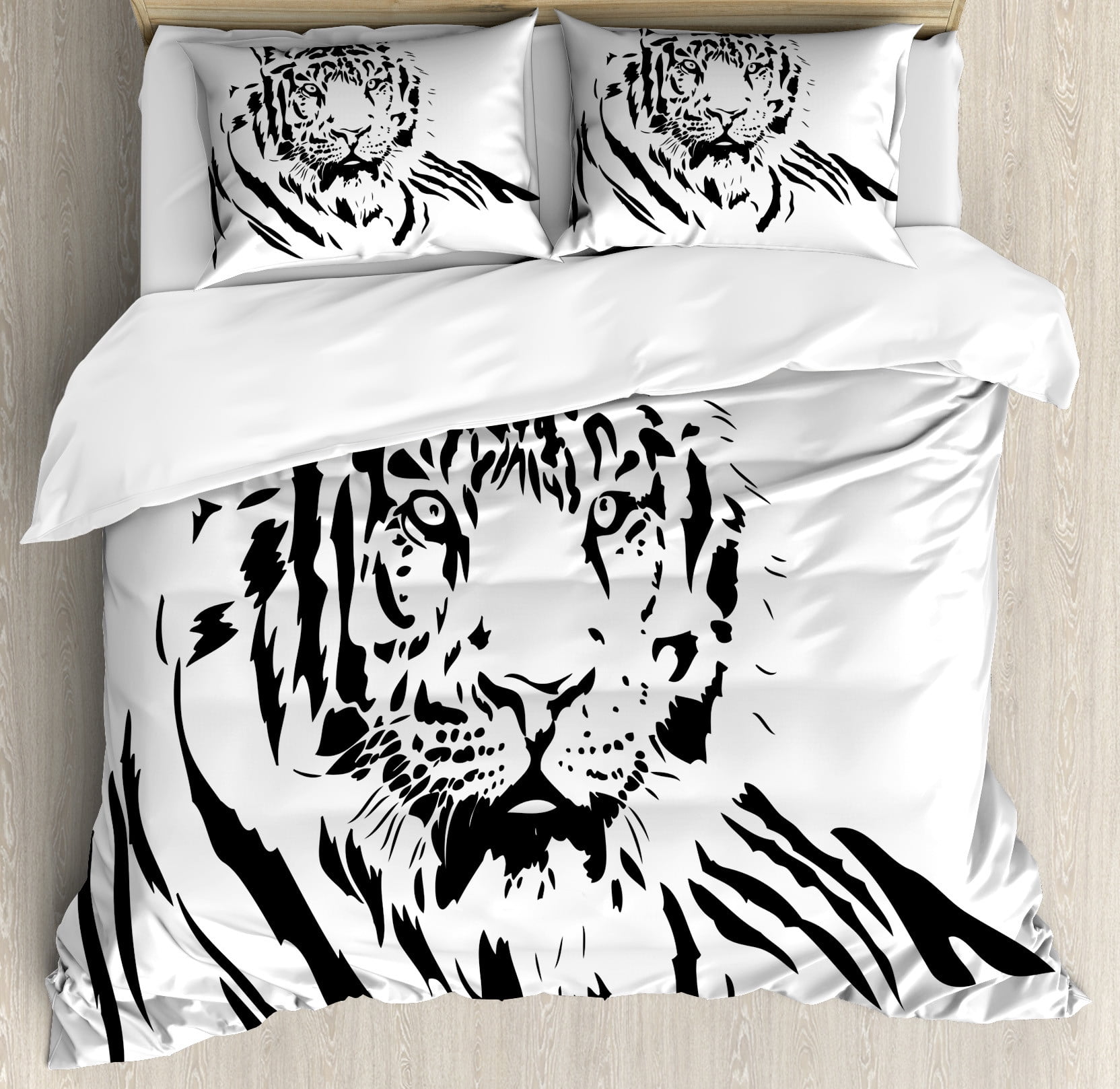 Tiger Duvet Cover Set, Black Stripes of a Large Hunter Cat Nature ...