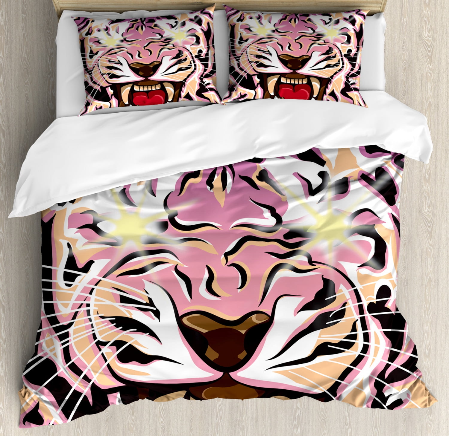 Tiger Duvet Cover Set Queen Size, Angry Predator of African Savannah ...