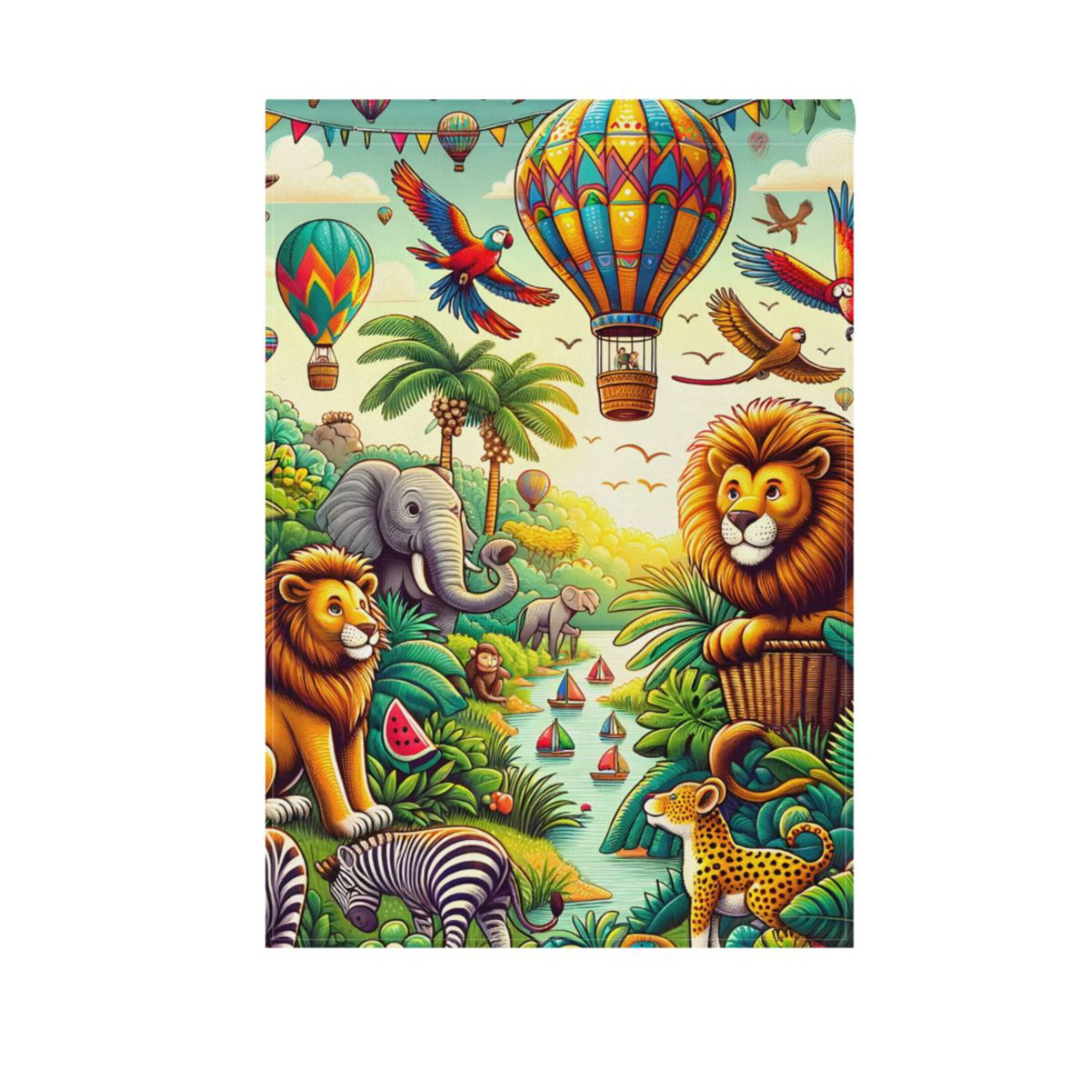 Tiger Elephants Birds Forest Garden Flag House Banner 12" x 18" Double ...