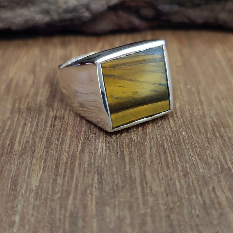 Tiger Eye Ring, Solid 925 Sterling Silver Ring, Men's Signet Ring ...