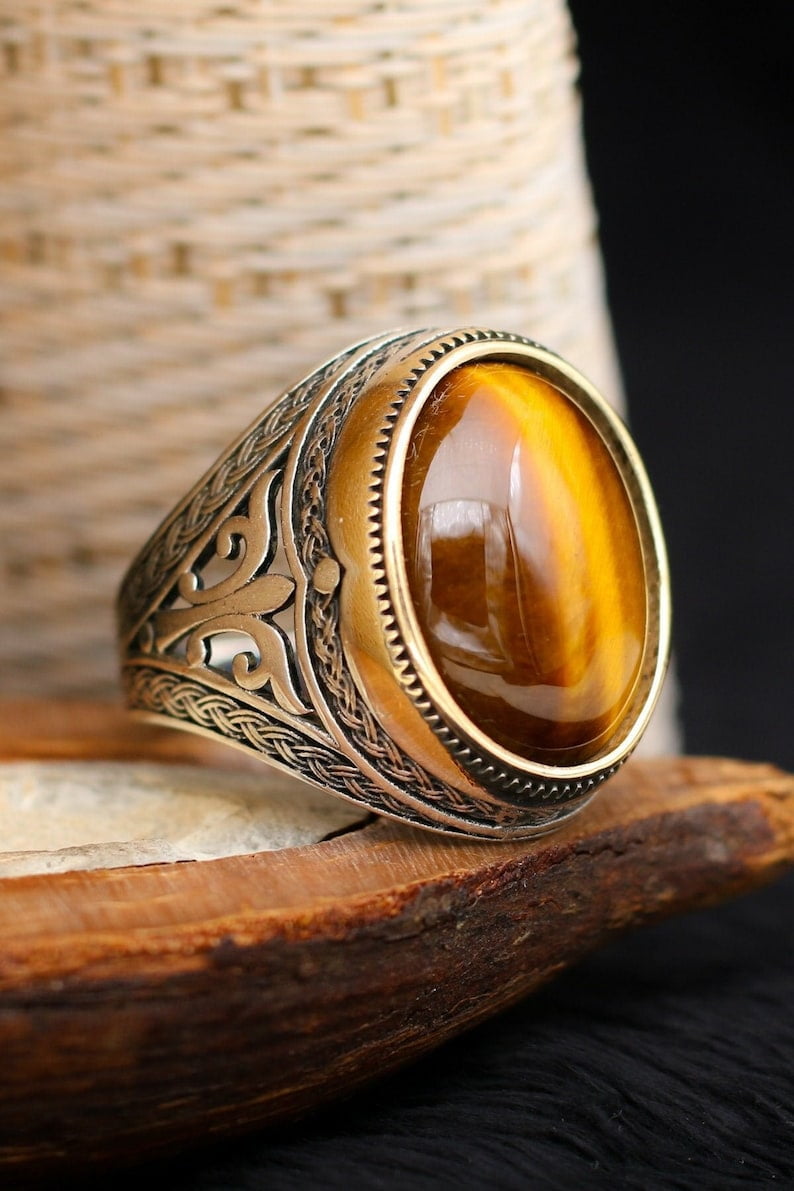 Tiger Eye Ring, Solid 925 Sterling Silver Ring, Men's Signet Ring ...