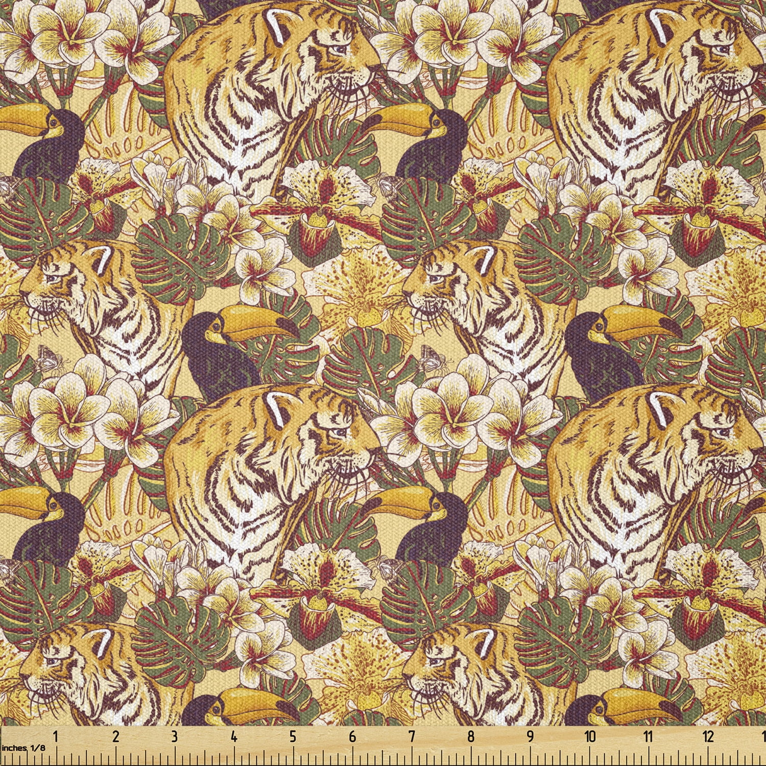 Tiger Fabric by The Yard, Tropical Animals of Bengal and Toucan ...