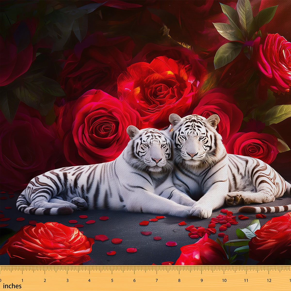 Tiger Fabric By The Yard,Romantic Red Rose Flower Upholstery Fabric ...