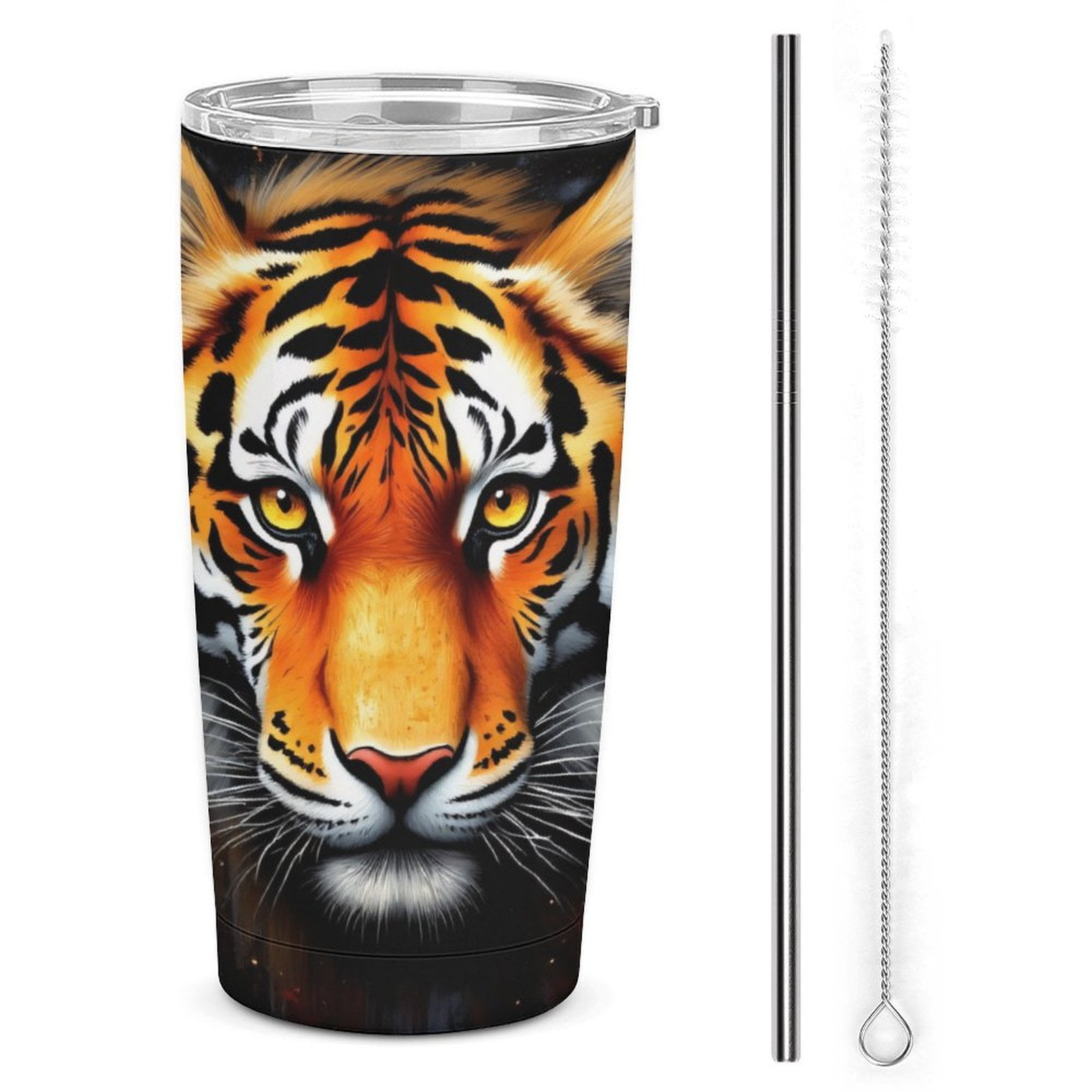 Tiger Face Art Tumbler with Lids And Straws Insulated Cup Reusable ...