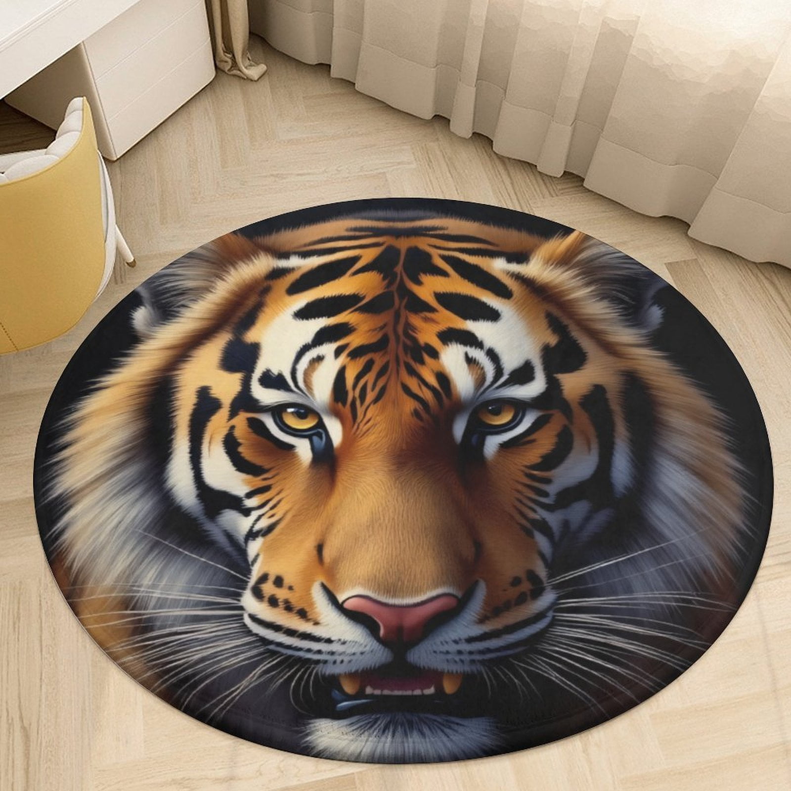 Tiger Face Close-Up Round Area Rugs for Bedroom Living Room, 5FT Soft ...