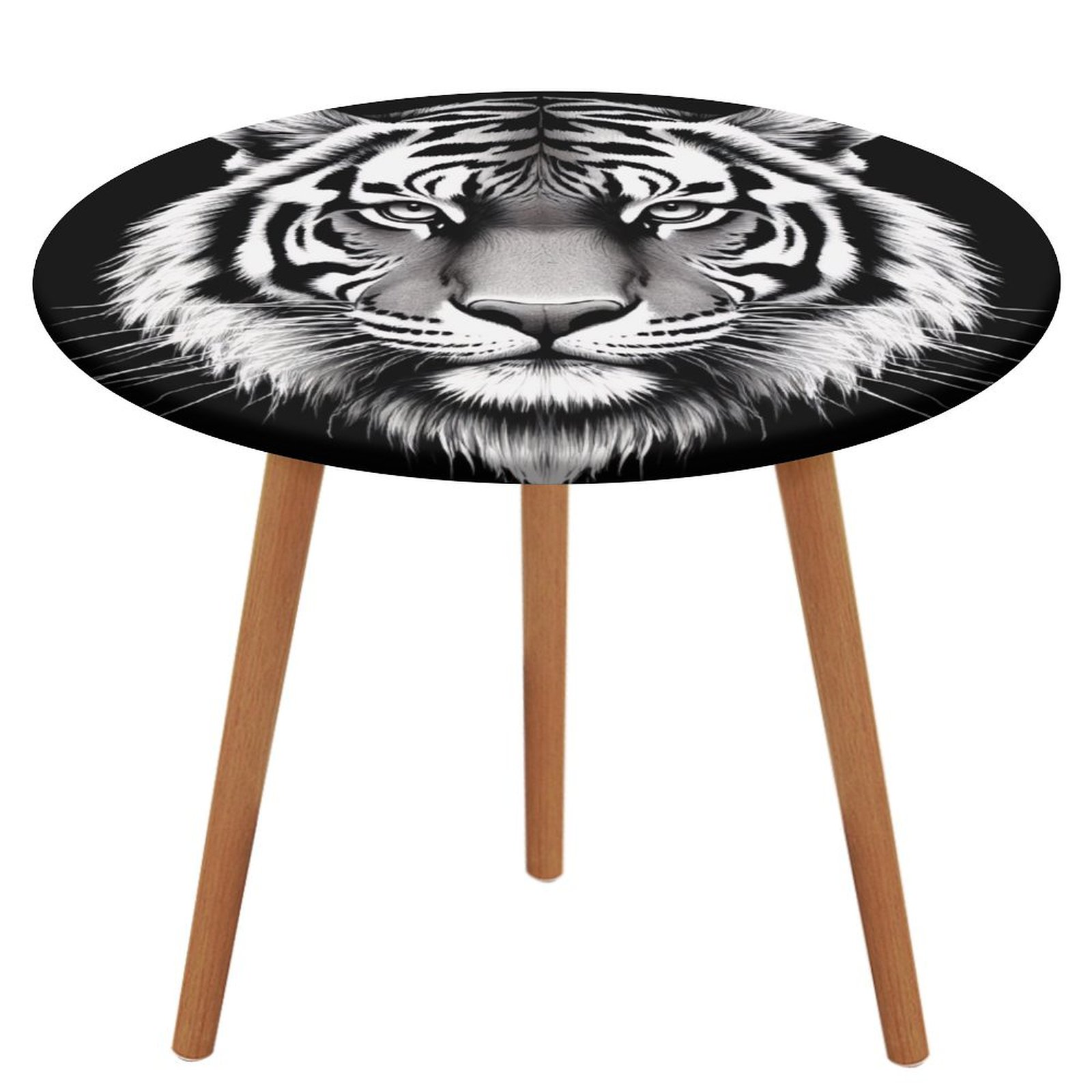 Tiger Face Graphic Print Pattern Round Tablecloth Waterproof Elastic ...
