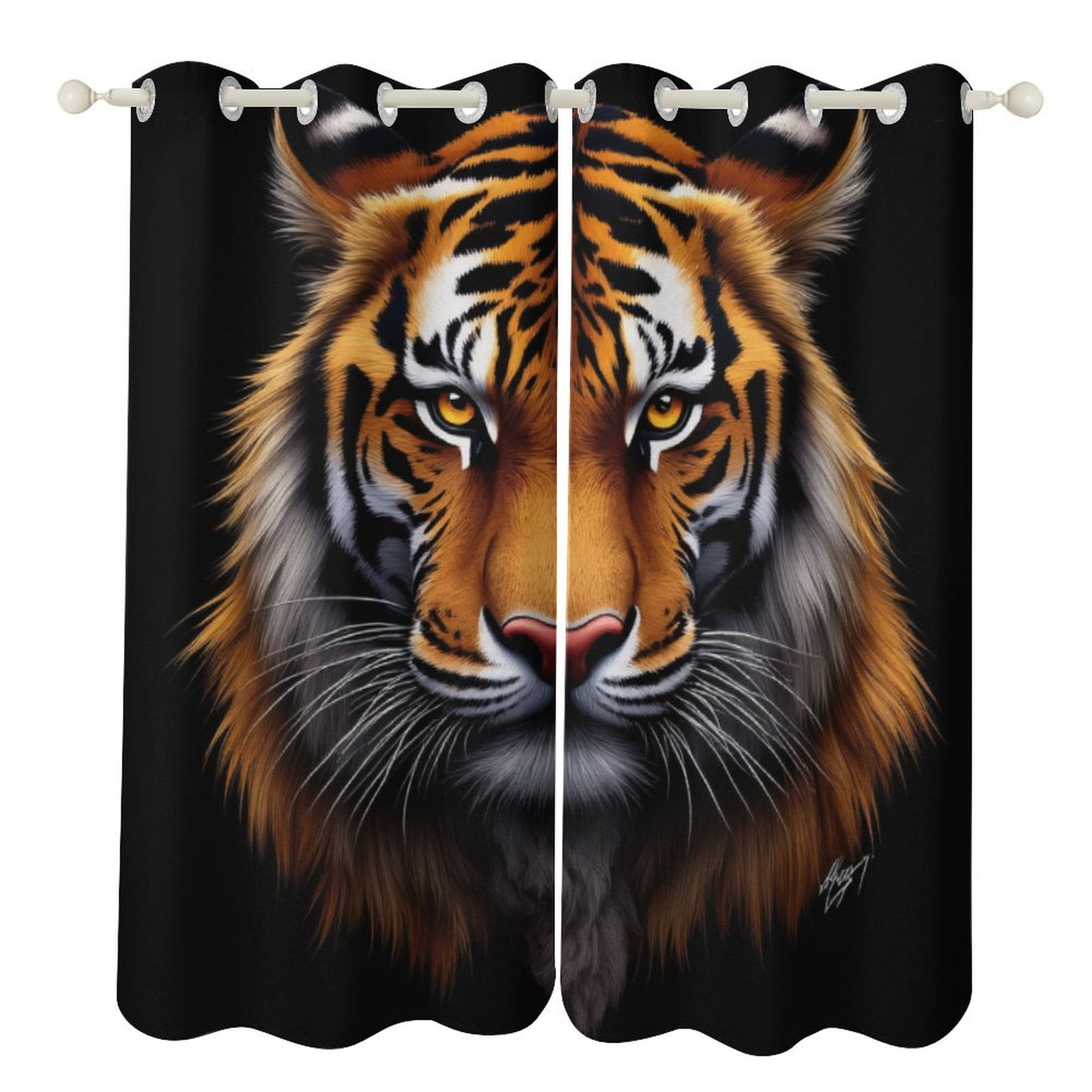 Tiger Face Illustration 2 Panels 3D Printing Pattern Curtain for ...