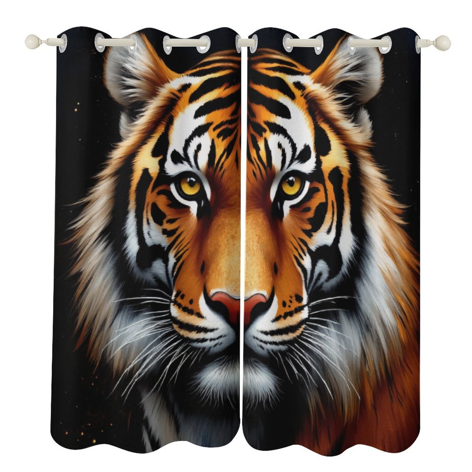 Tiger Face Illustration Blackout Window Curtains for Bedroom Living ...