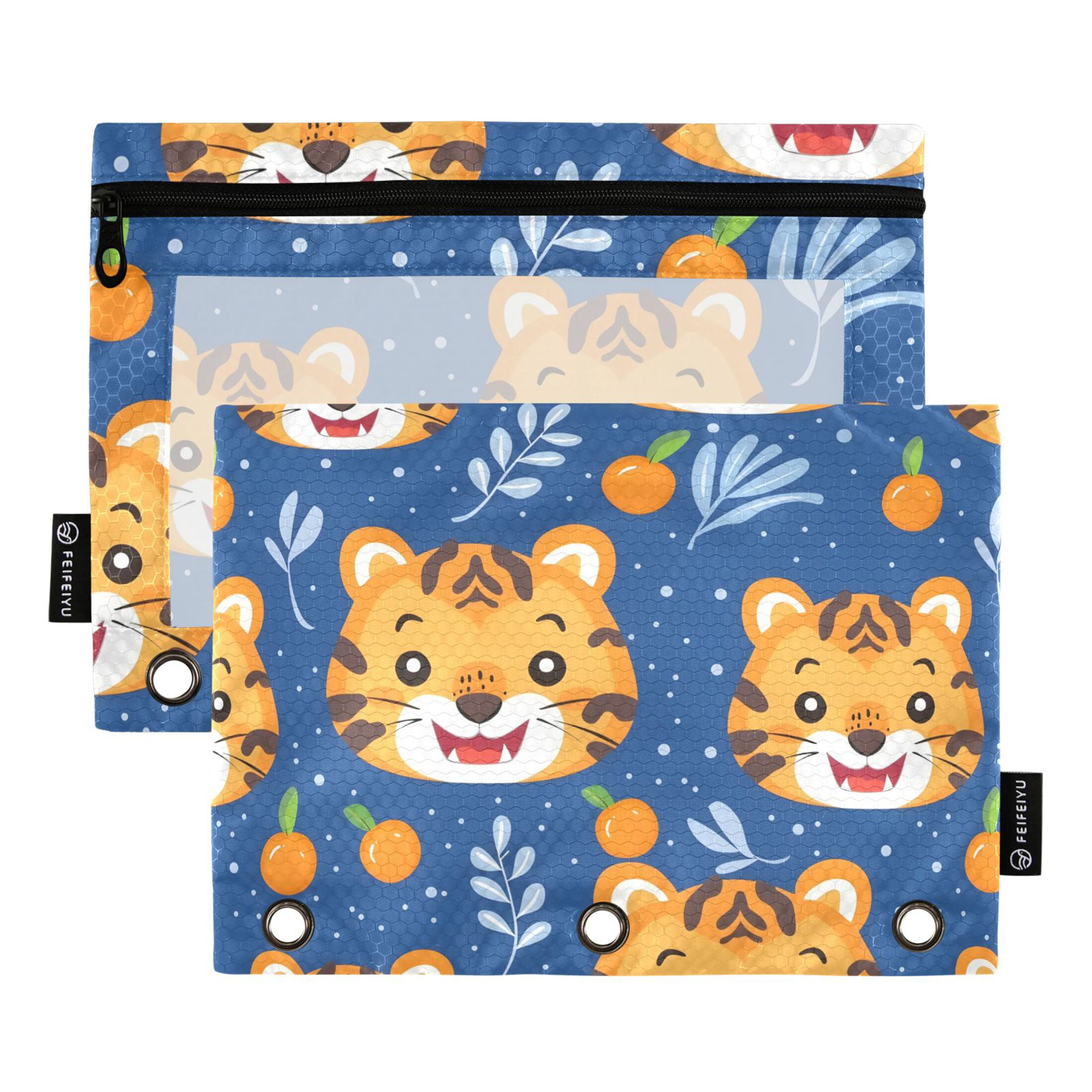 Tiger Face and Persimmon 2 Pack Pencil Pouch for 3 Ring Binder Smooth ...