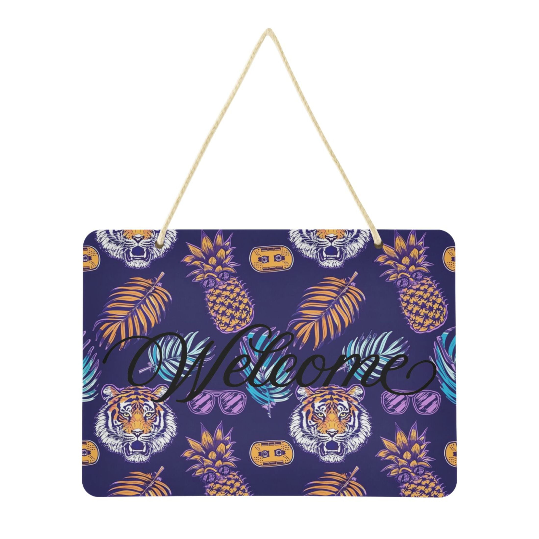 Tiger Face and Pineapple Welcome Sign Front Door PVC 14x10 inch Hanger ...