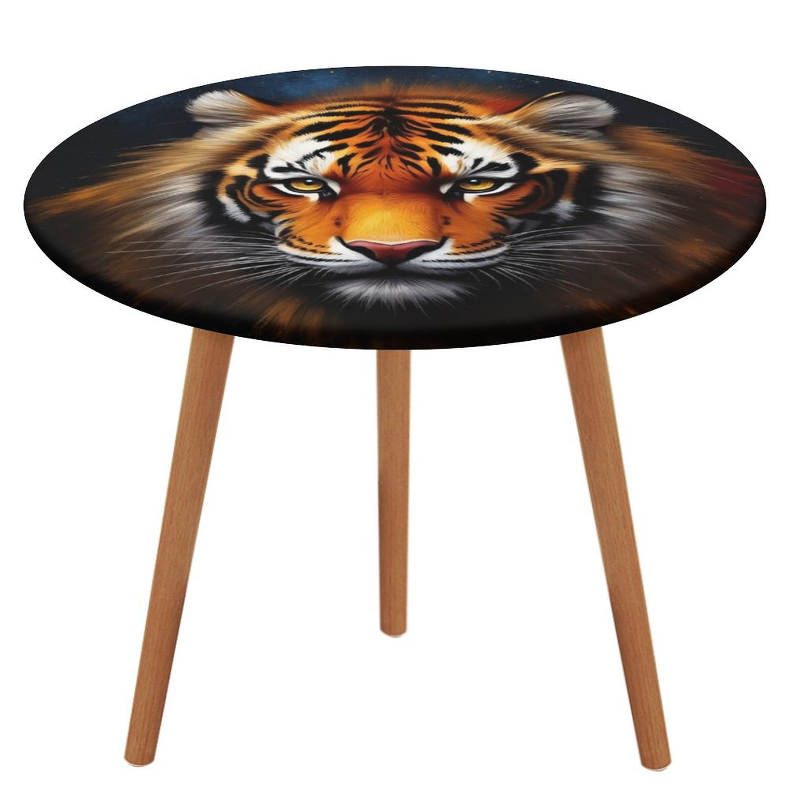 Tiger Face in Space Pattern Round Tablecloth Waterproof Elastic Table ...