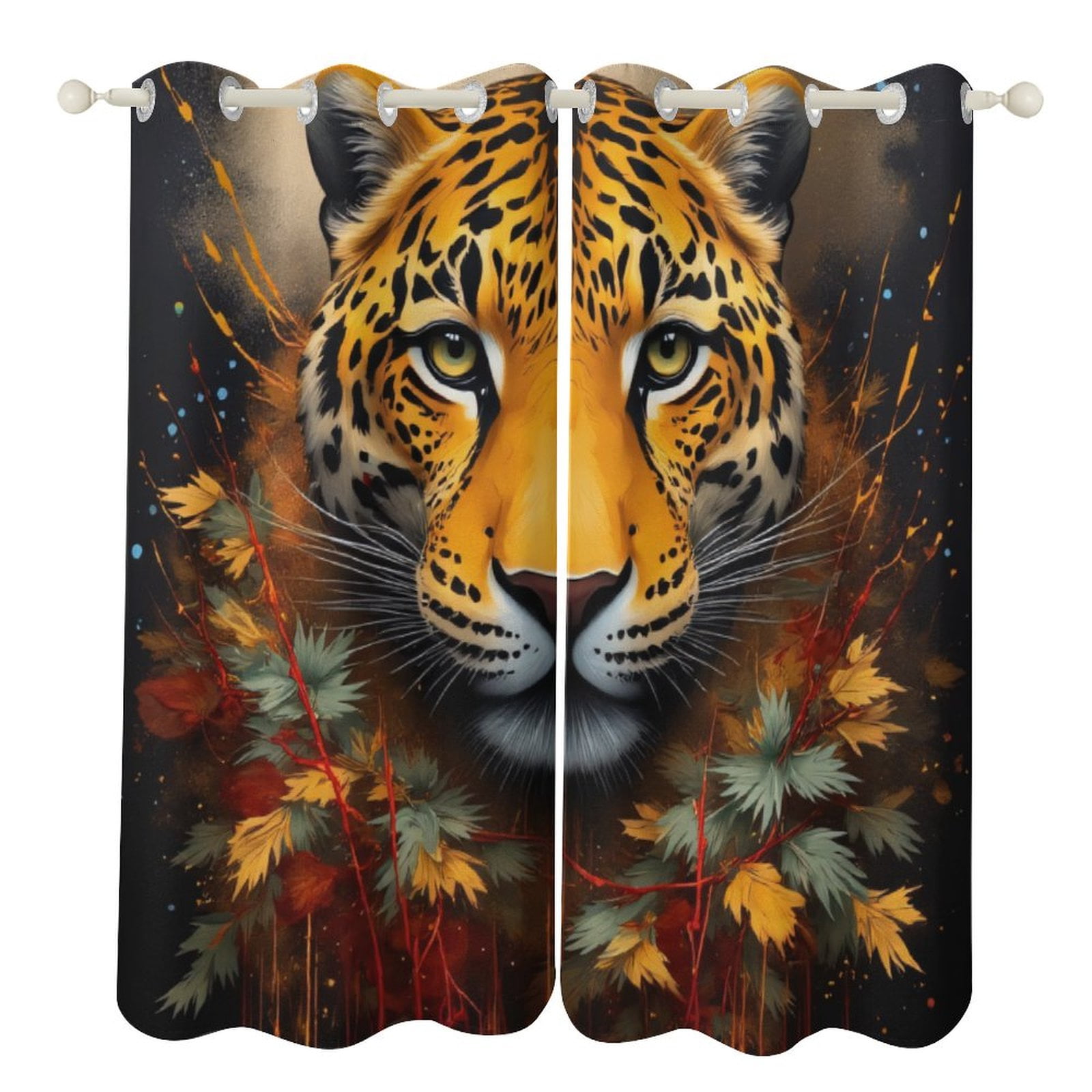 Tiger Face with Autumn Leaves 2 Panels Curtains for Bedroom Living Room ...