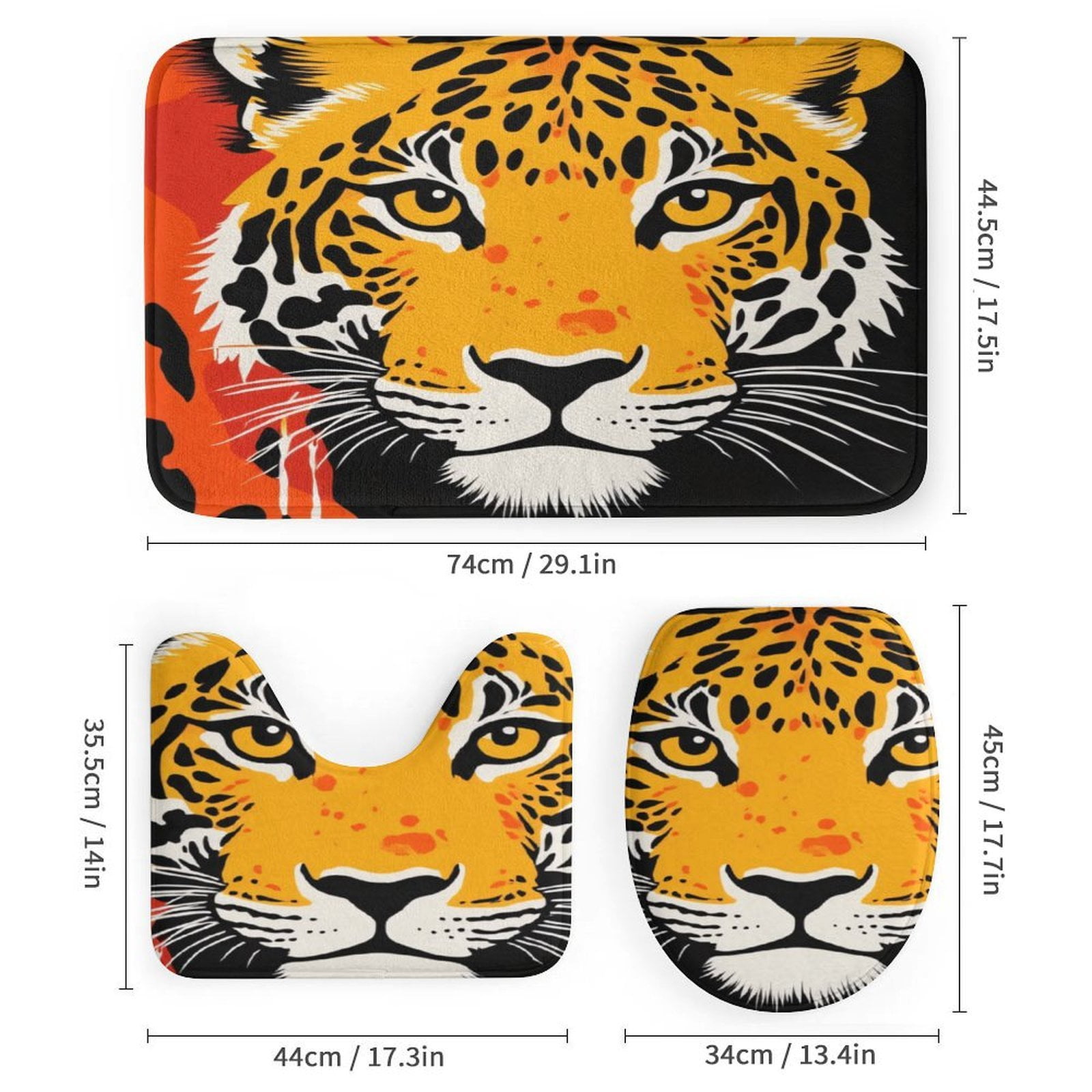Tiger Face with Orange Background Bathroom Mats Sets 3 Piece, Bath Mat ...