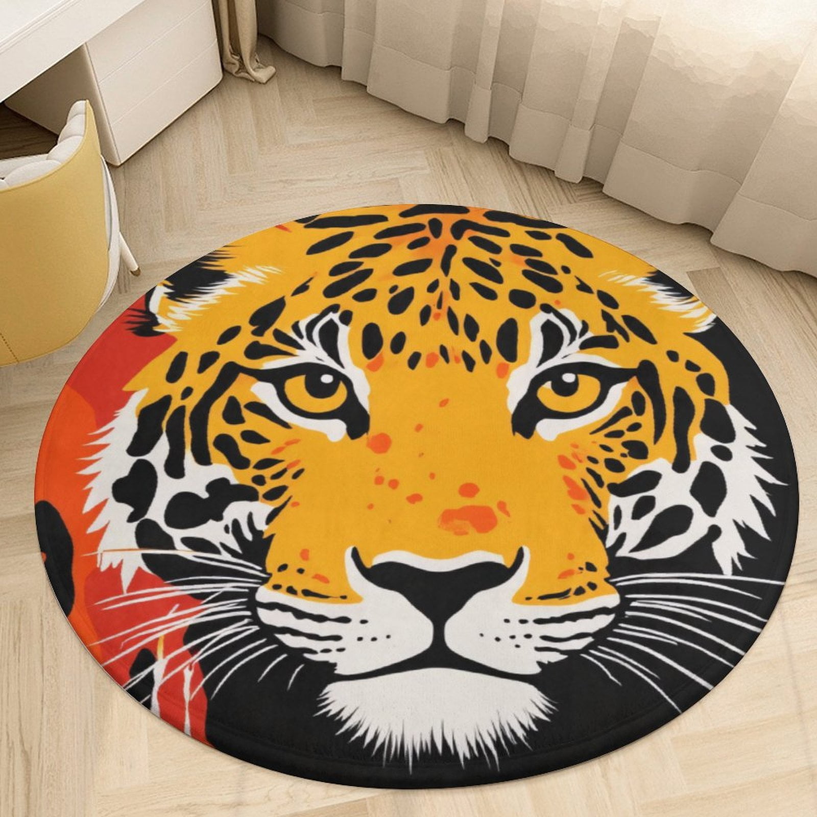 Tiger Face with Orange Background Round Area Rugs for Bedroom Living ...