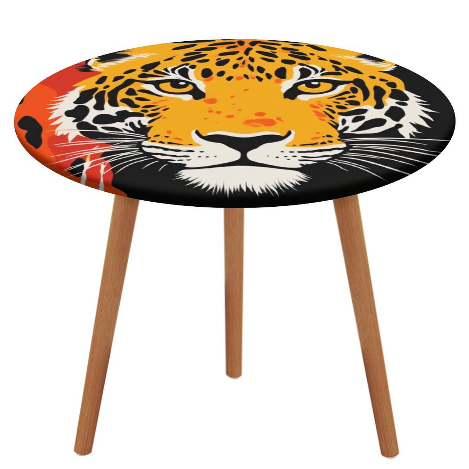 Tiger Face with Orange Background Tablecloth Round Elastic Fitted ...