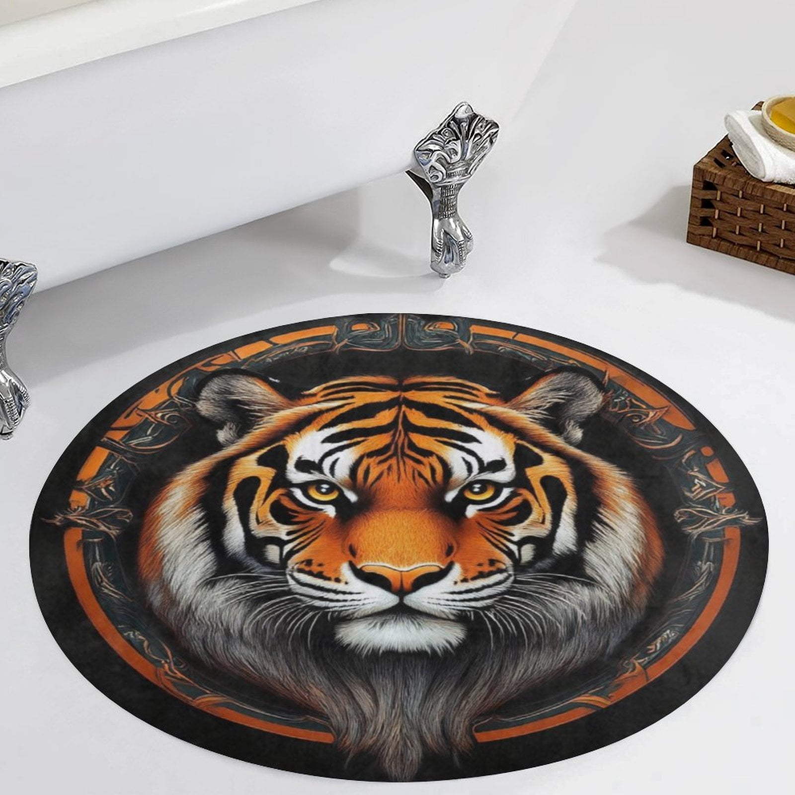 Tiger Face with Ornate Frame Area Round Carpet Living Room Bedroom Rugs ...