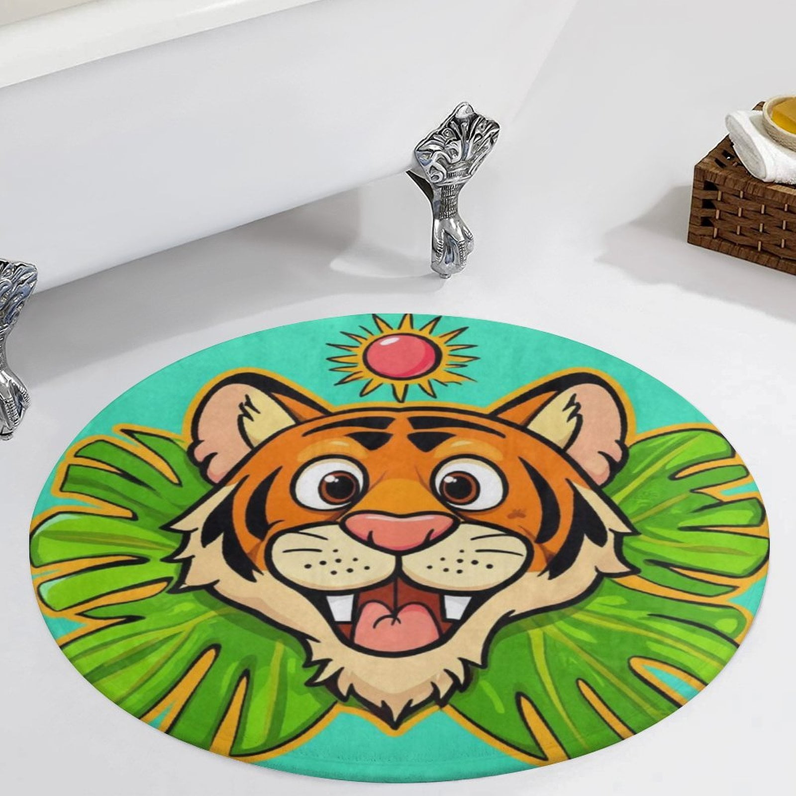 Tiger Face with Sun And Leaves Area Round Carpet Living Room Bedroom ...