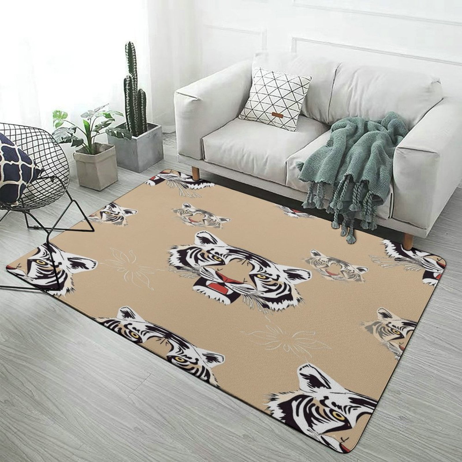 Tiger Faces Seamless Pattern Carpet Large Size Living Room American ...