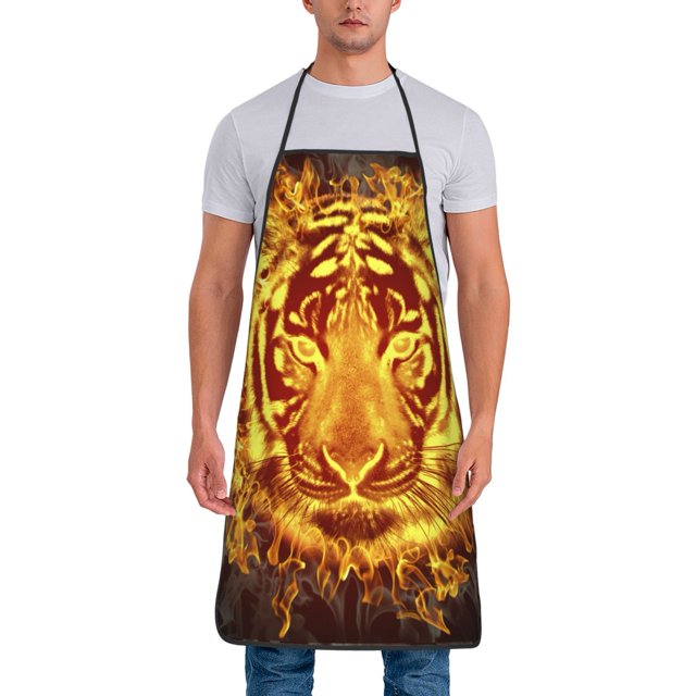Tiger Flame Fire Aprons for Women Men Waterproof Apron Kitchen Chef ...