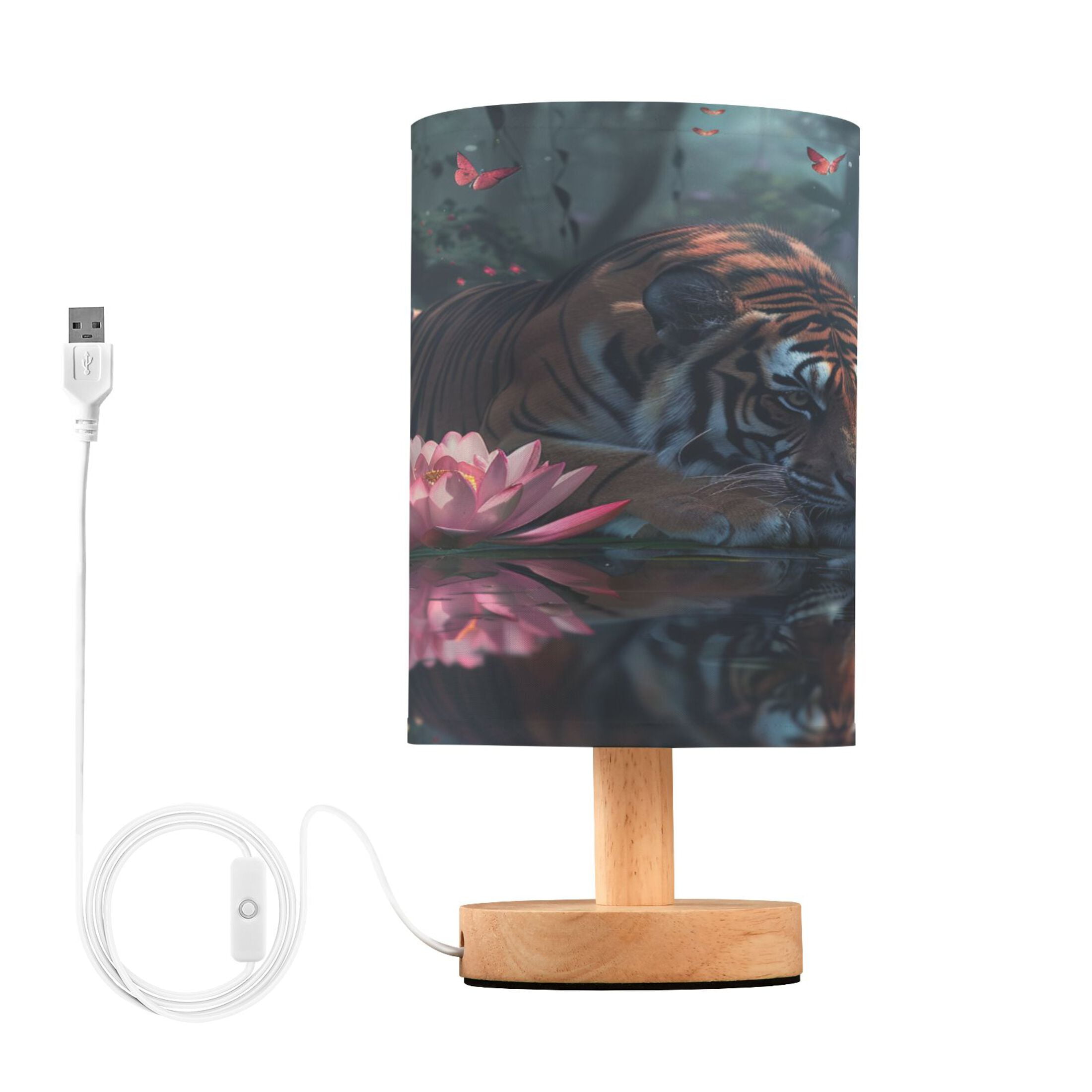 Tiger Flower in Forest Bedside Table Lamp Desk Warm Lights with USB ...