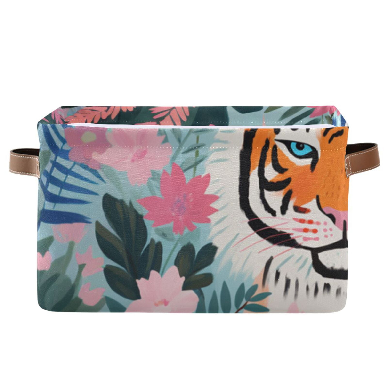 Tiger Flowers Leaves Storage Bins Baskets With Handles Storage Box Clothes Organizer ...