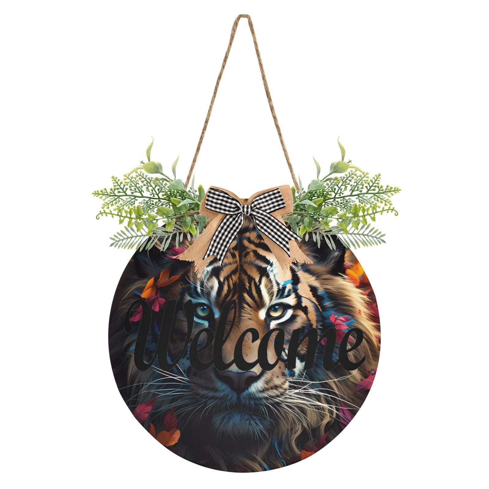 Tiger Flowers Orange Welcome Sign for Front Door Wreath Door Sign for ...