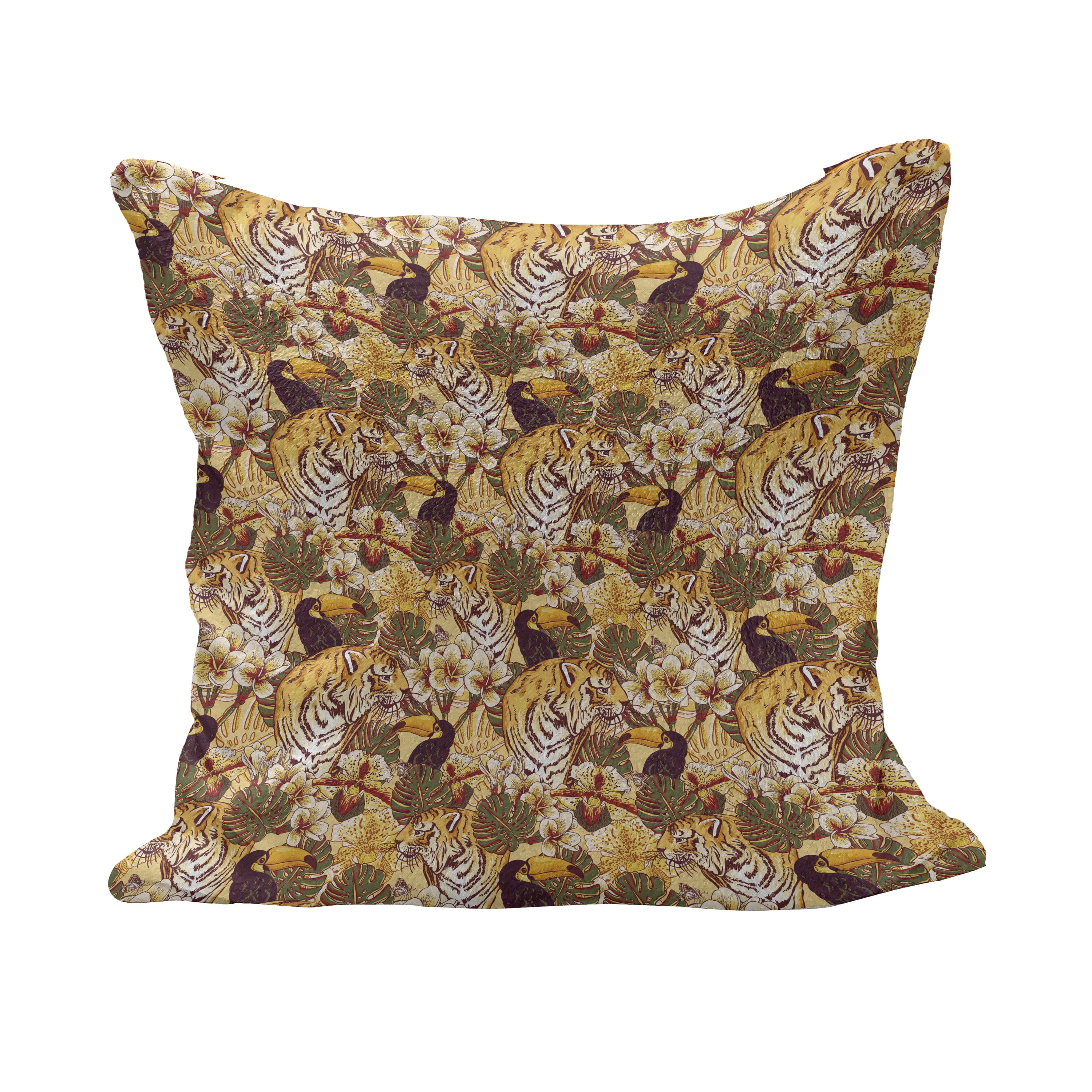 Tiger Fluffy Throw Pillow Cushion Cover, Tropical Animals of Bengal and ...