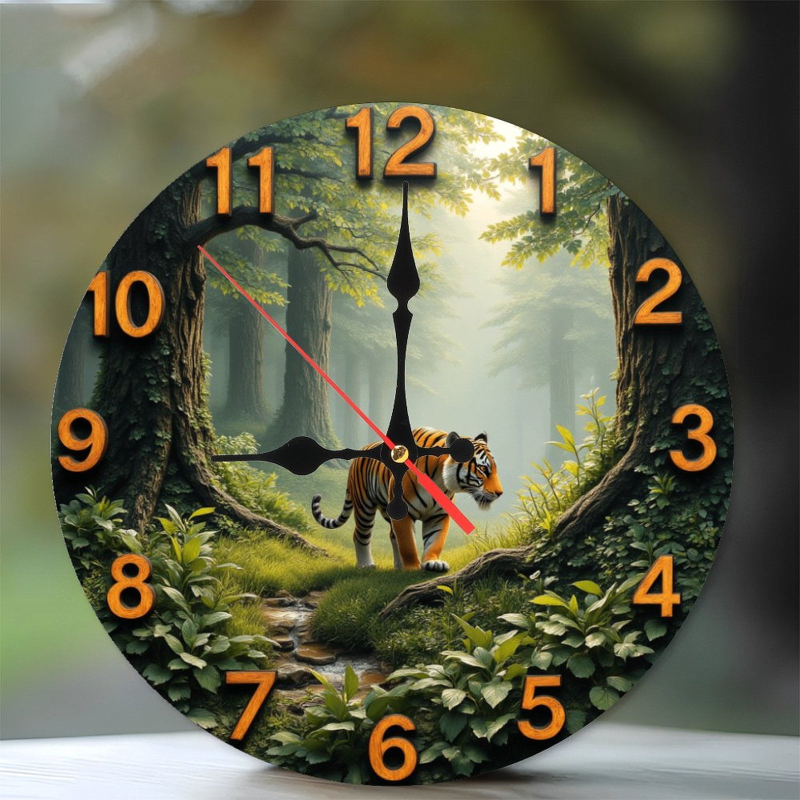 Tiger Forest Wall Clock 10-Inch Silent Wooden Wall Clock, Battery ...