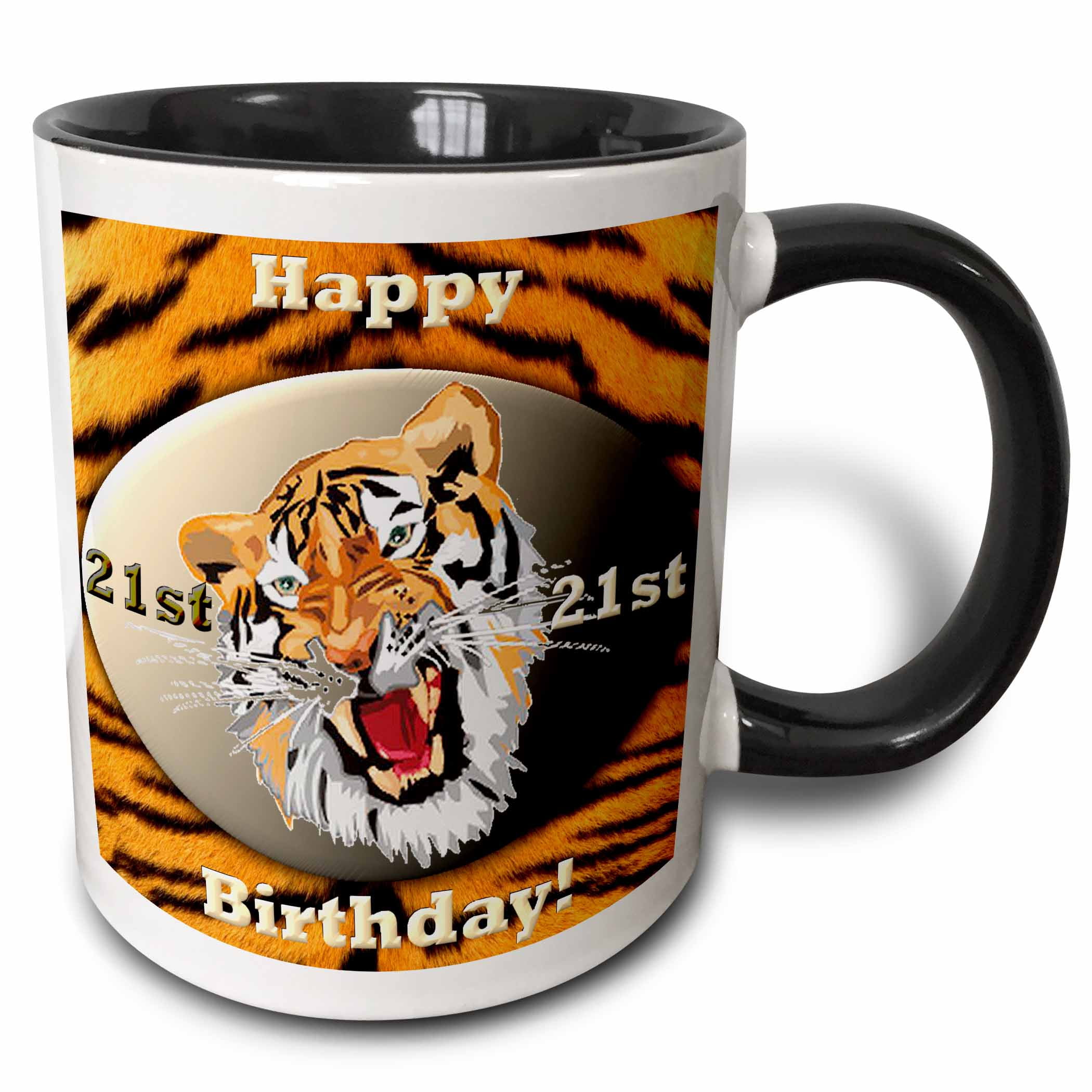 3drose, Tiger Happy 21st Birthday, 15oz Two-tone Black Mug - Walmart.com
