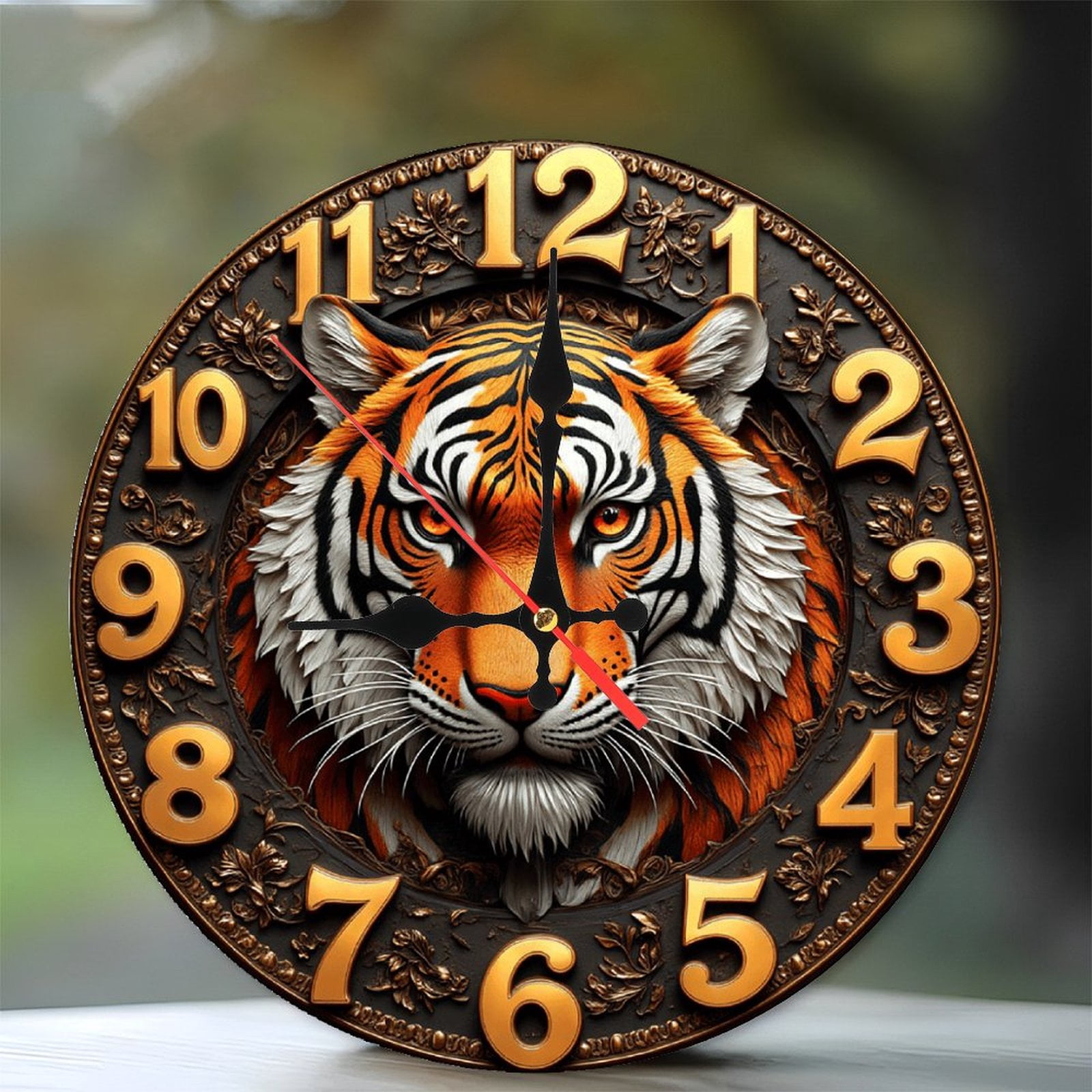 Tiger Head Decorative Wall Clock Art Design 10-Inch Silent Wooden Wall ...