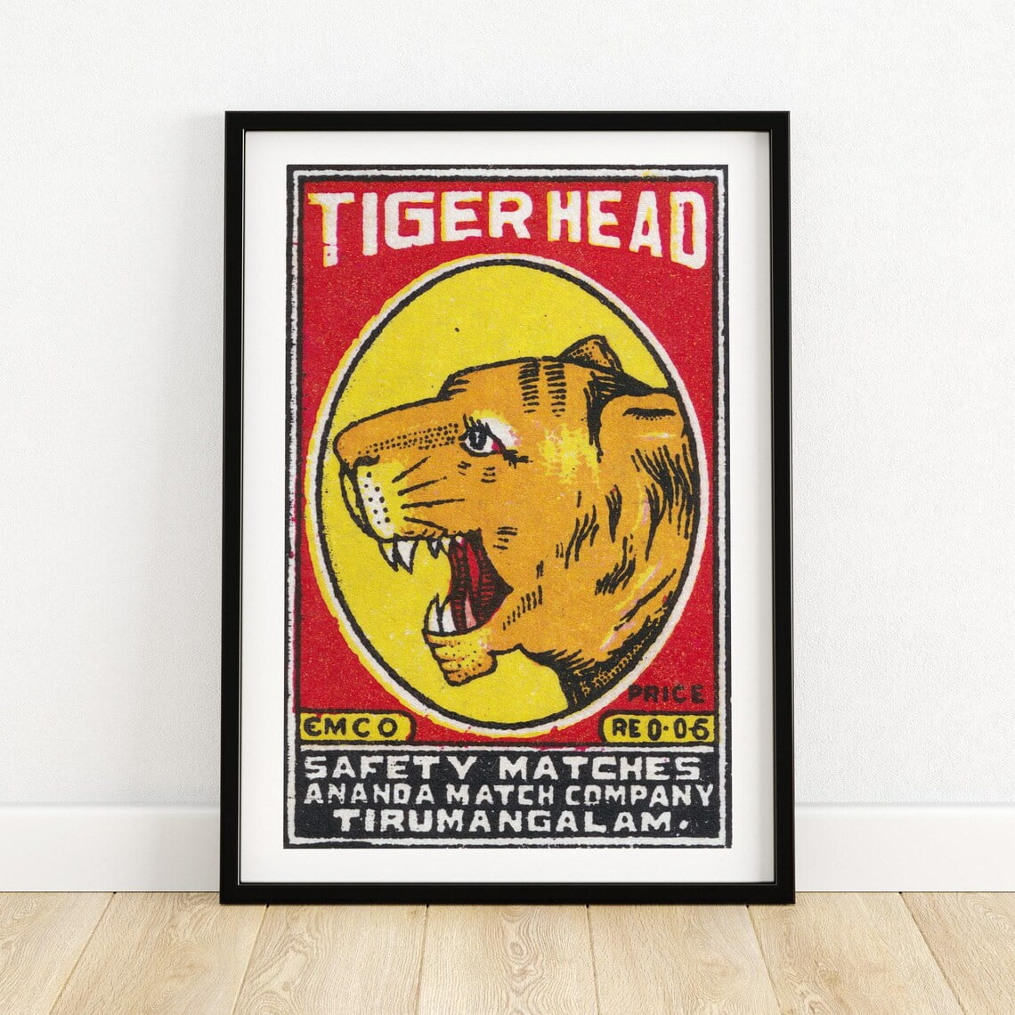 Tiger Head - Matchbox Print - India Wall Art - Vintage India Art ...